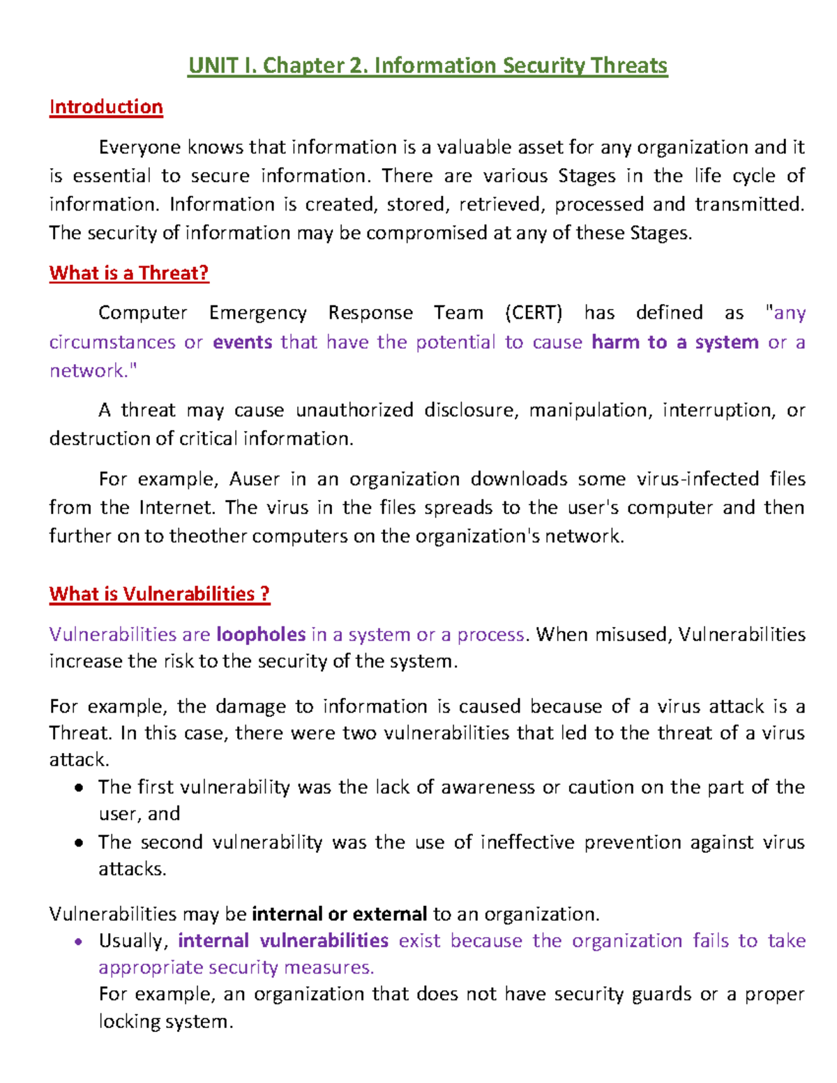 Unit 1 -Part 2 notes-information security - UNIT I. Chapter 2 ...