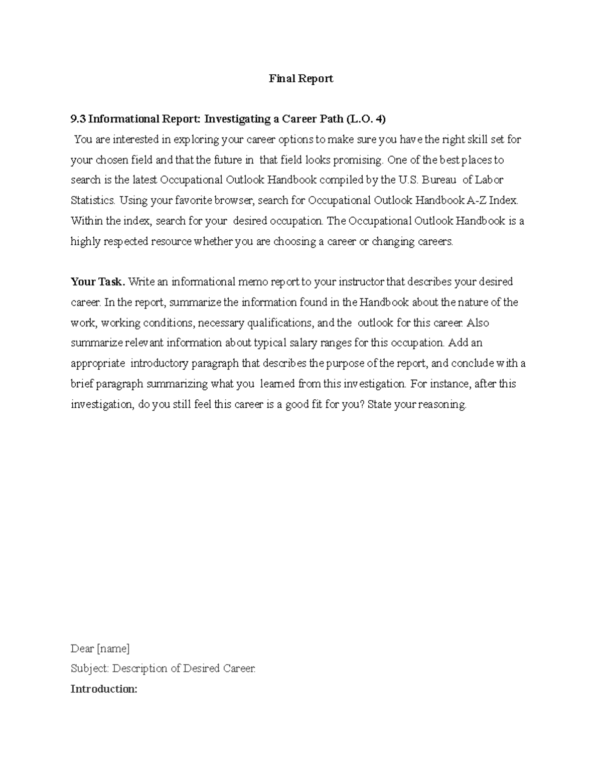 Final Report - Assignment from the book. - Final Report 9 Informational ...