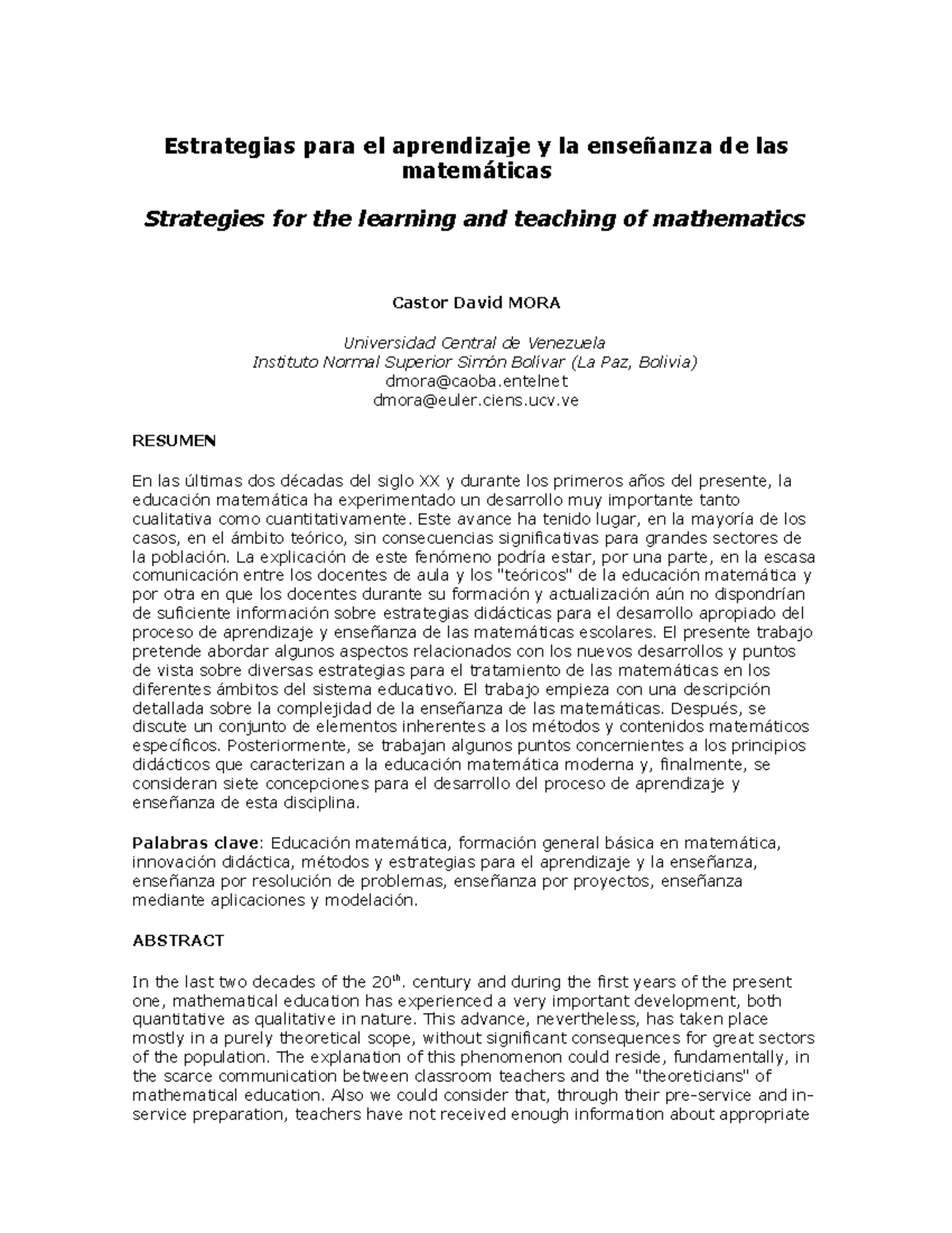 Estrategias para el aprendizaje y la enseñanza de las matemáticas ...