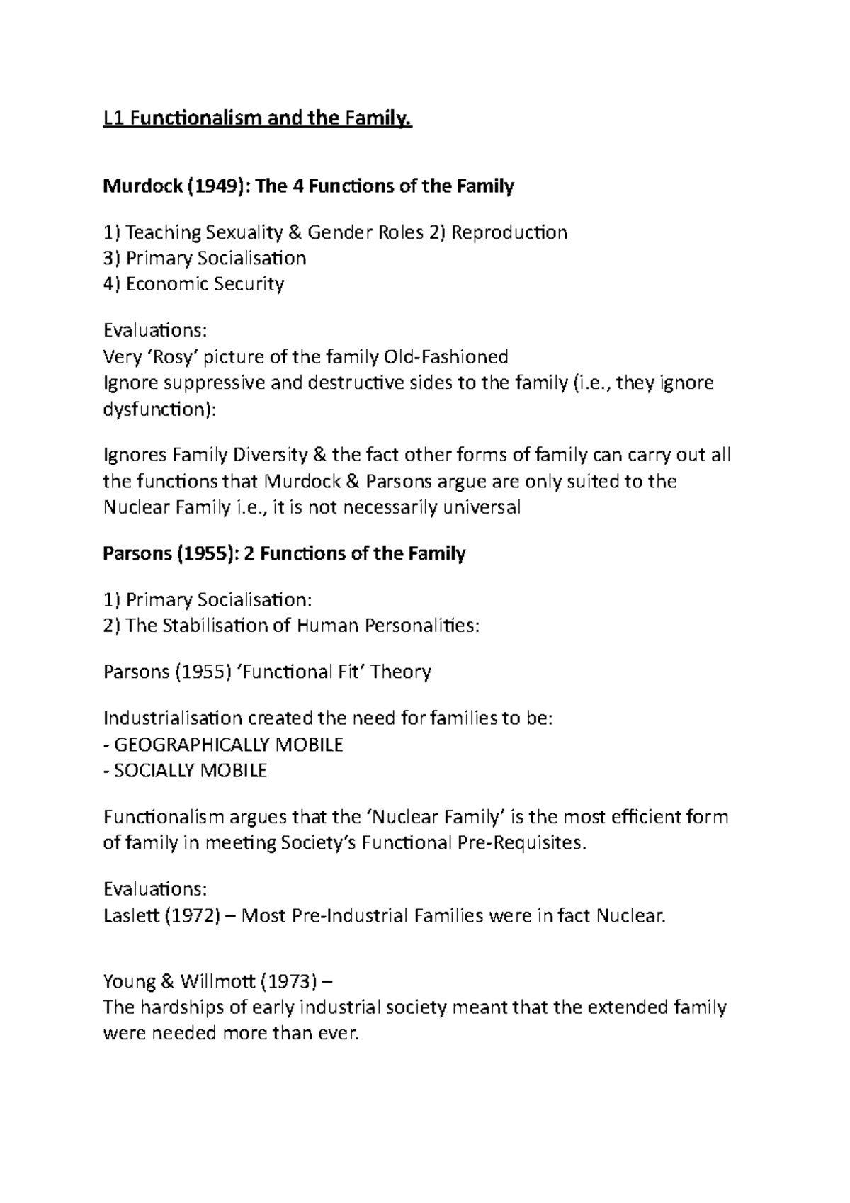L1 Functionalism and the Family - Murdock (1949): The 4 Functions of ...