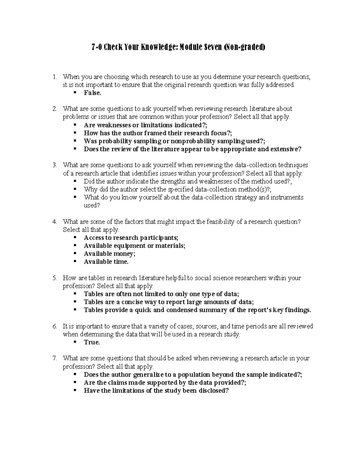 7-0 Check Your Knowledge- Module Seven (Non-graded) - 7 - 0 Check Your ...