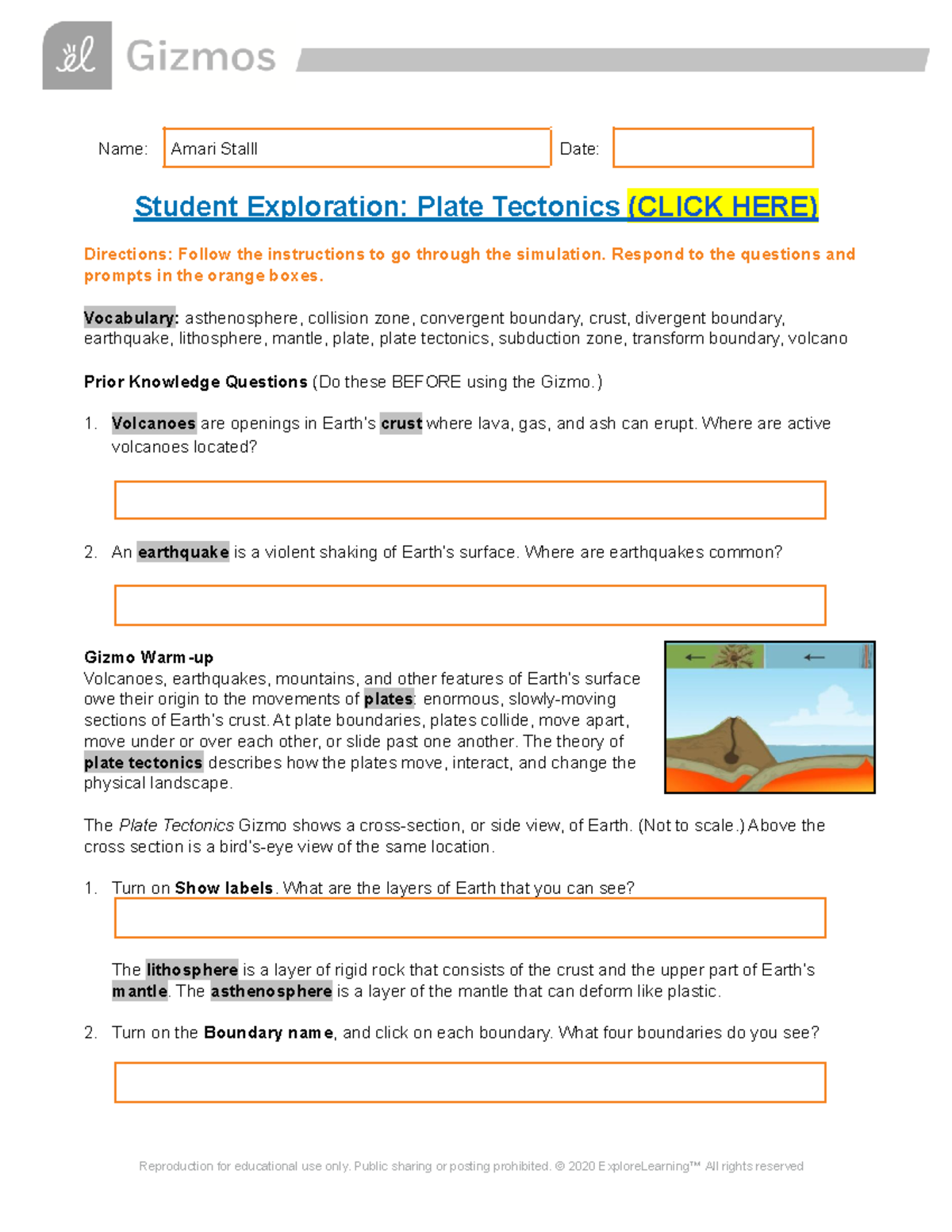 Copy of Unit 8 - Portfolio Plate Tectonics - Name: Amari Stalll Date ...