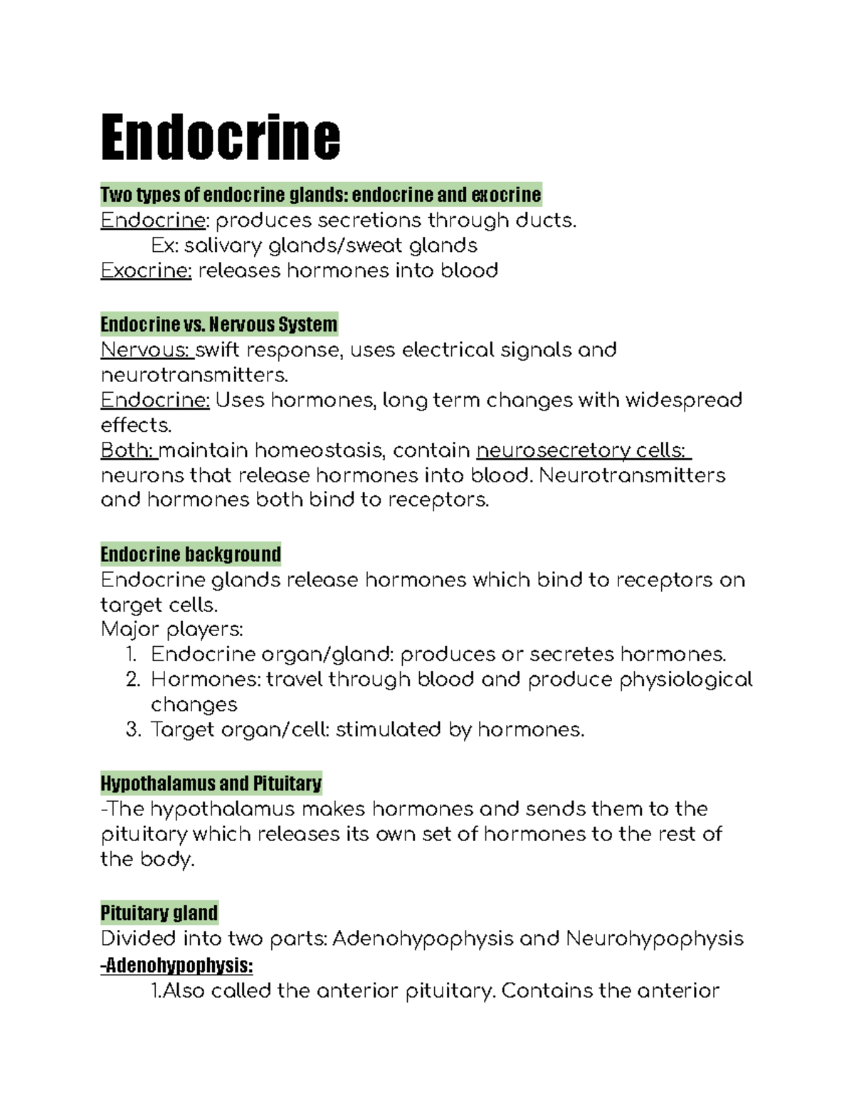 Endocrine Summary guide - Endocrine Two types of endocrine glands ...