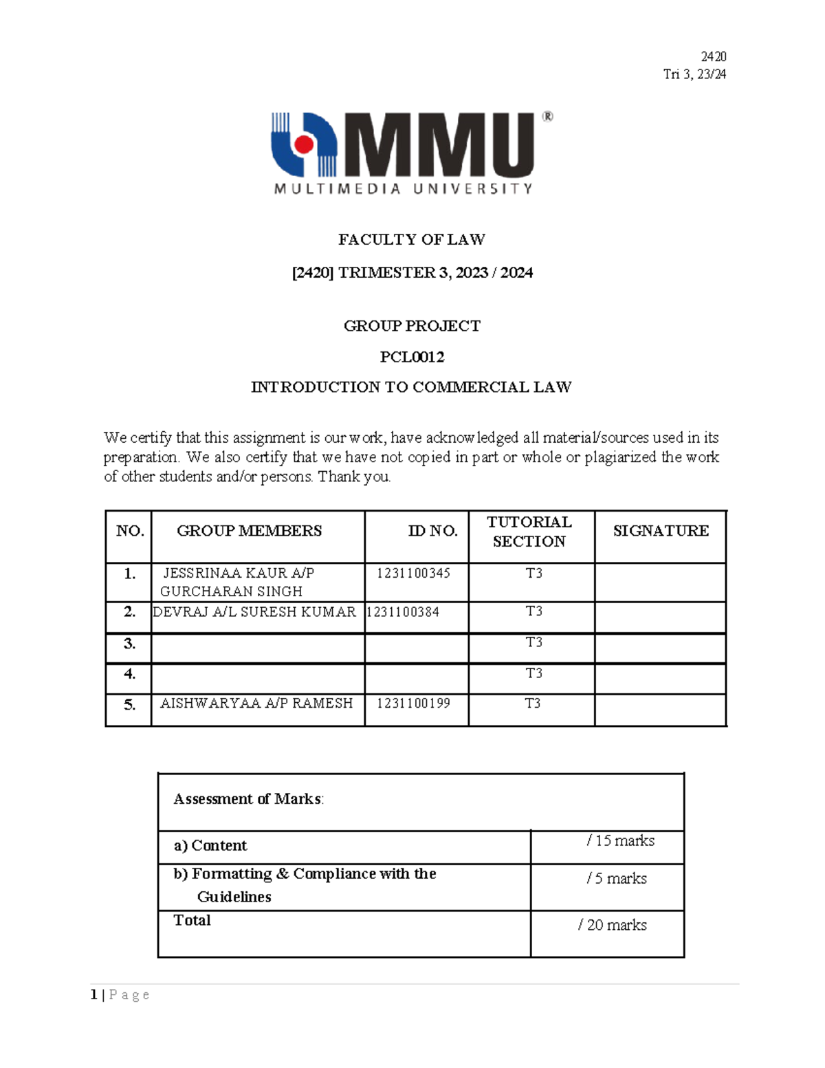 ICL Project (2) (1) (1) - law - Tri 3, 23/ FACULTY OF LAW [2420 ...