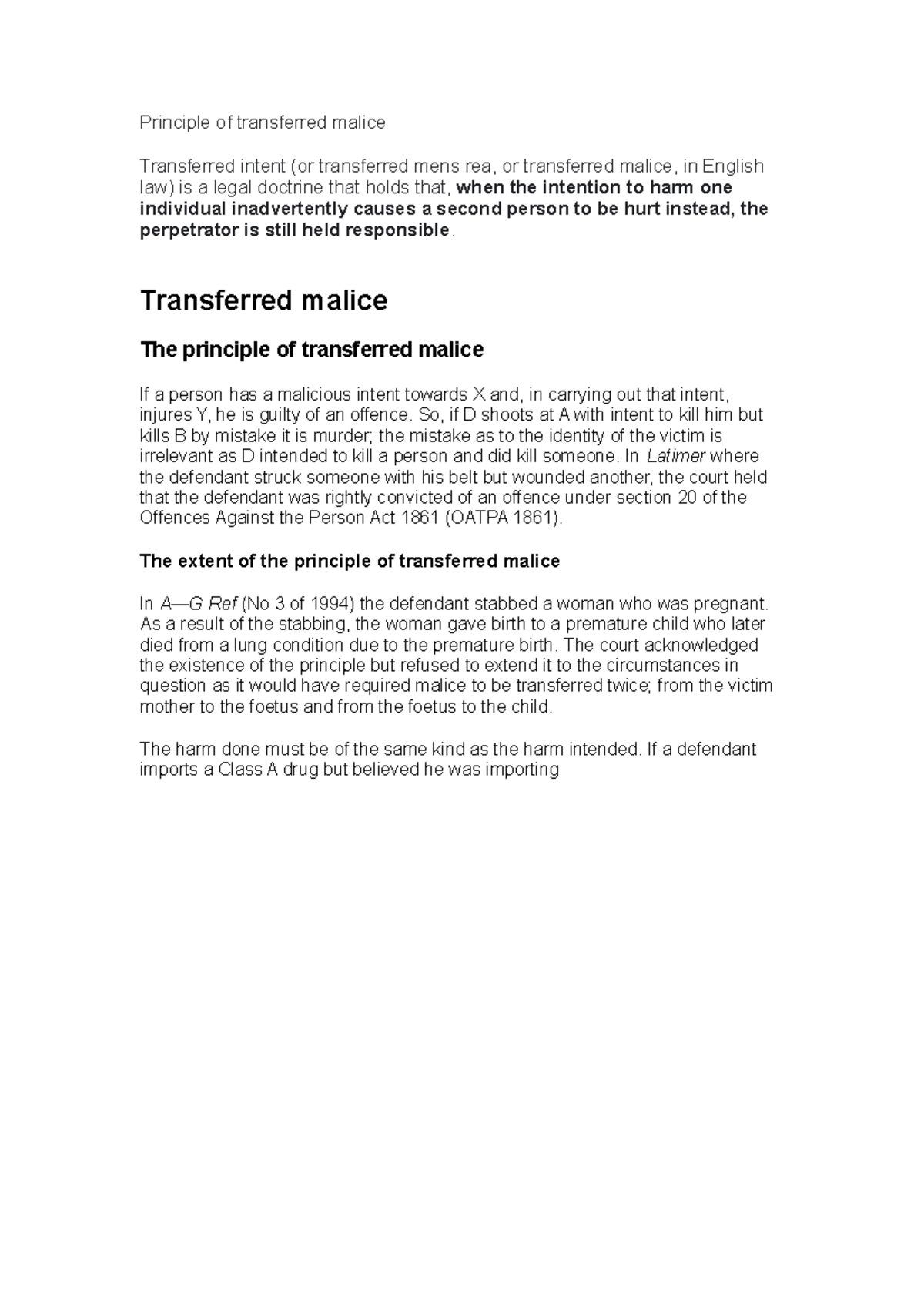 Principle of transferred malice - Principle of transferred malice ...