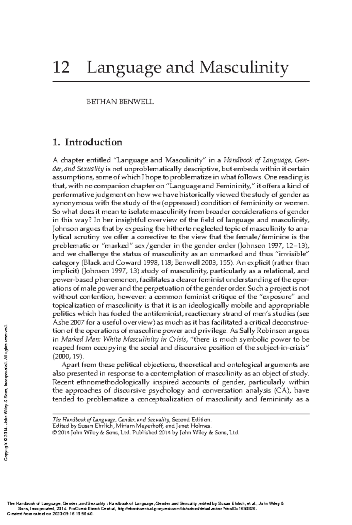 Language and masculinity - 12 Language and Masculinity BETHAN BENWELL 1 ...