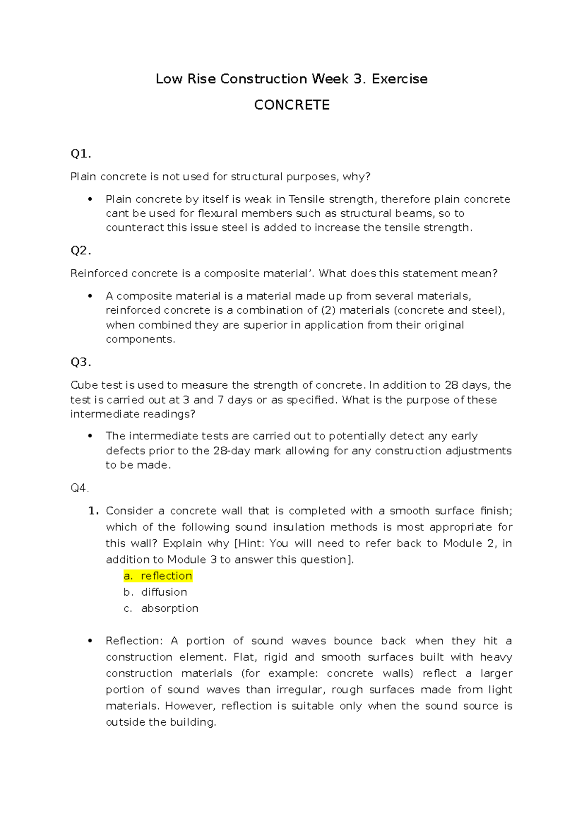 Low Rise Construction Concrete Week 3 Exercises Concrete - Low Rise ...