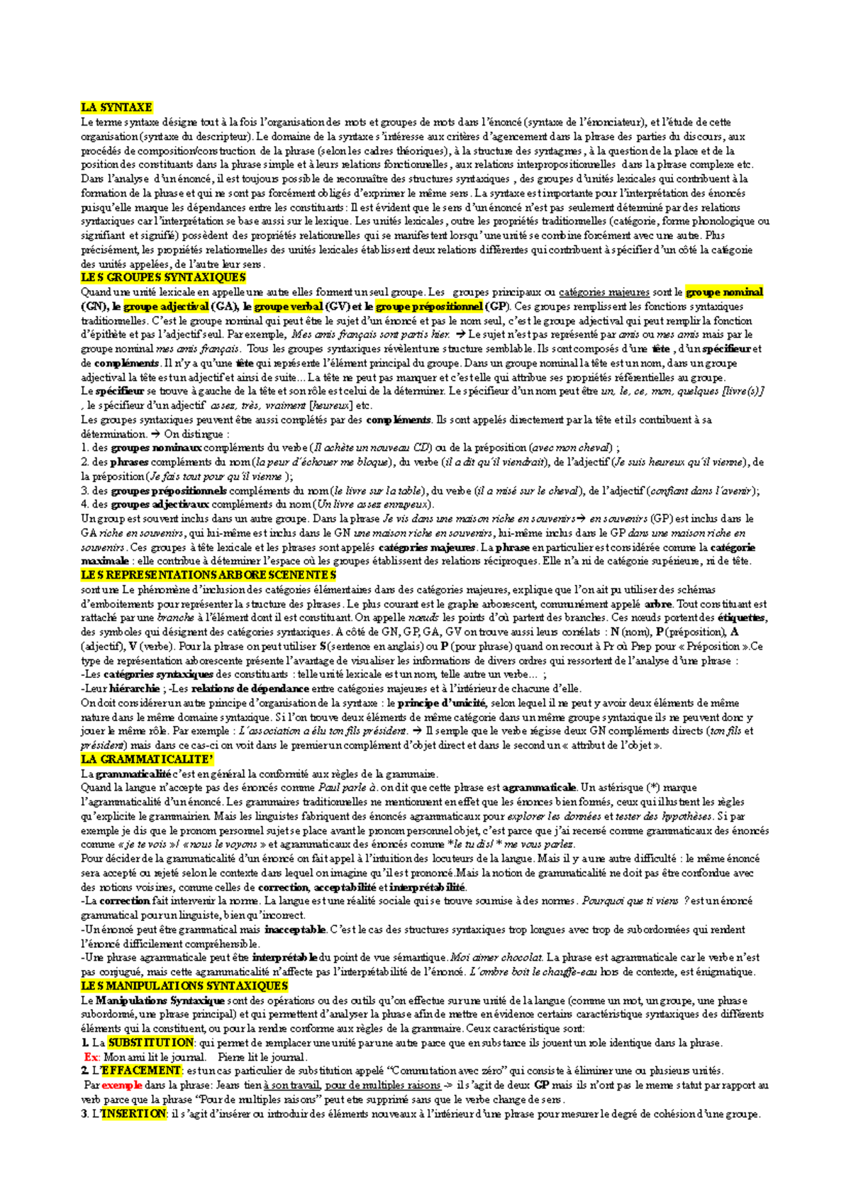 Syntaxe, Manipulations Syntaxique - LA SYNTAXE Le terme syntaxe désigne ...