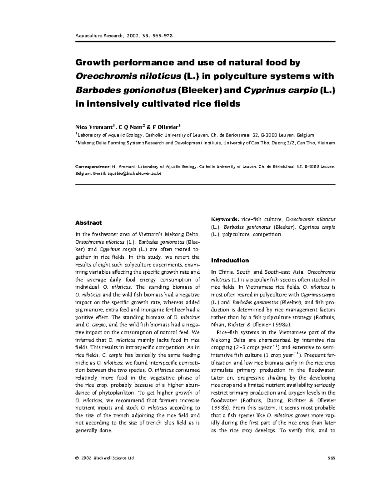 Growth performance and use of natural fo - ) in polyculture systems ...