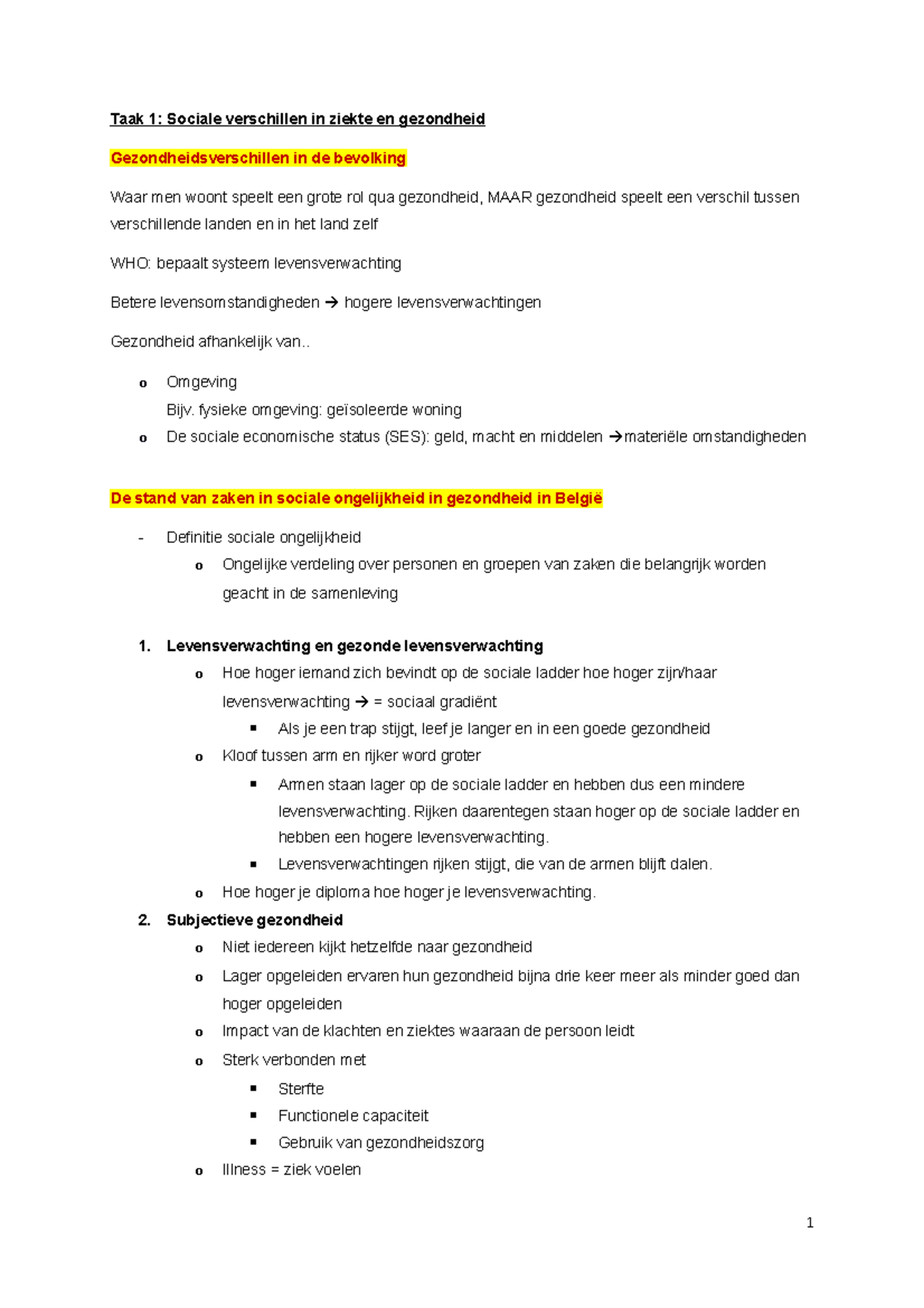 OG 1 sociale verschillen in ziekte en gezondheid - Taak 1: Sociale ...