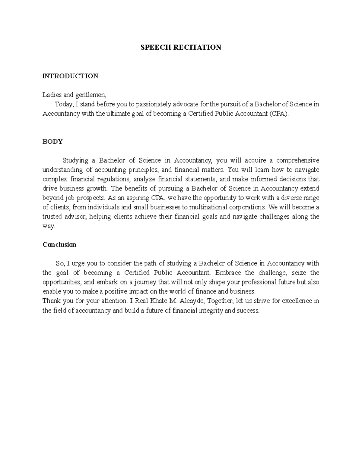 Srecit - NOTES - SPEECH RECITATION INTRODUCTION Ladies and gentlemen ...