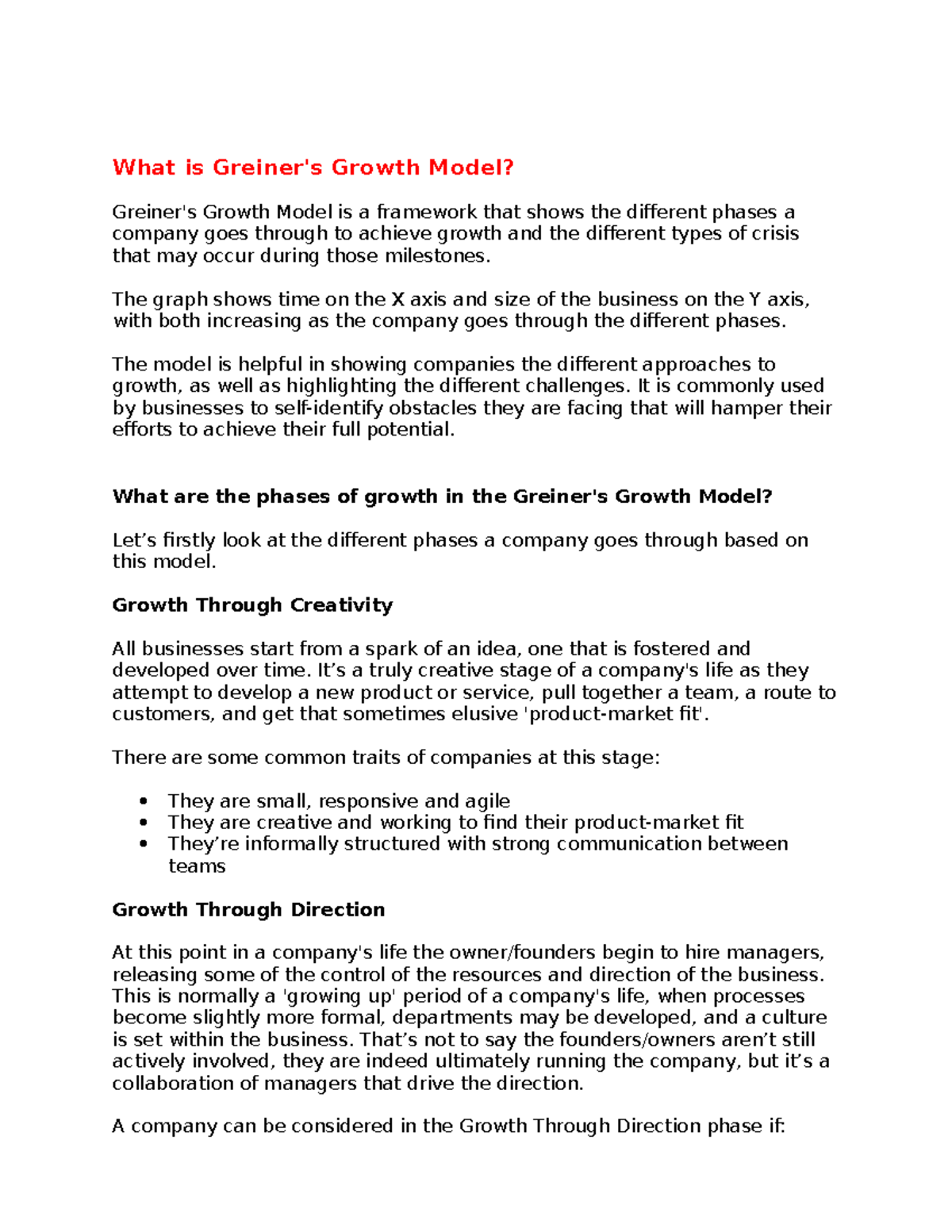 Grainers Growth Model - NOTES - What is Greiner's Growth Model? Greiner ...