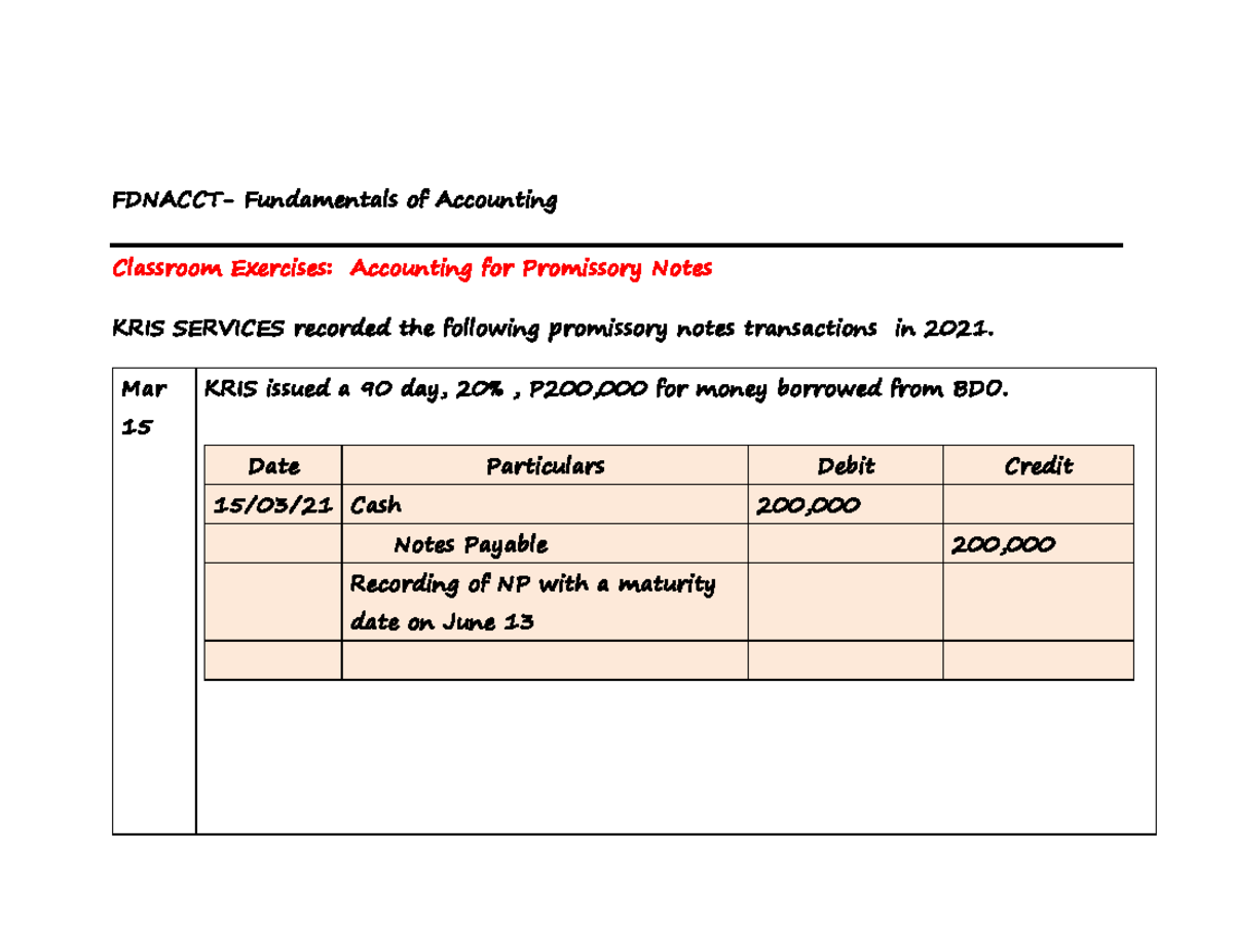 Practice 4 - Accounting for Promissory Note - KRIS Services - FDNACCT ...