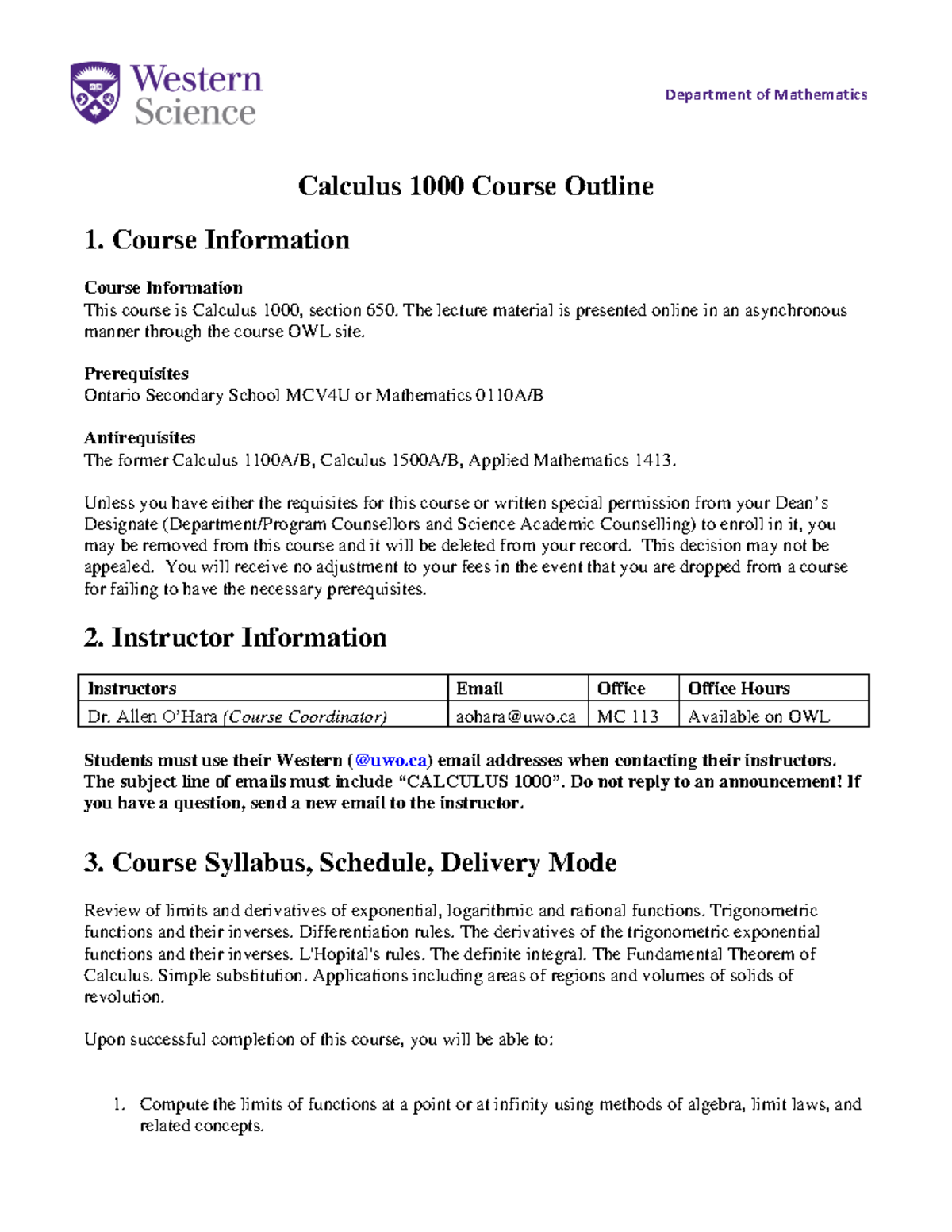 Calculus 1000 (S24) - Department of Mathematics Calculus 1000 Course ...