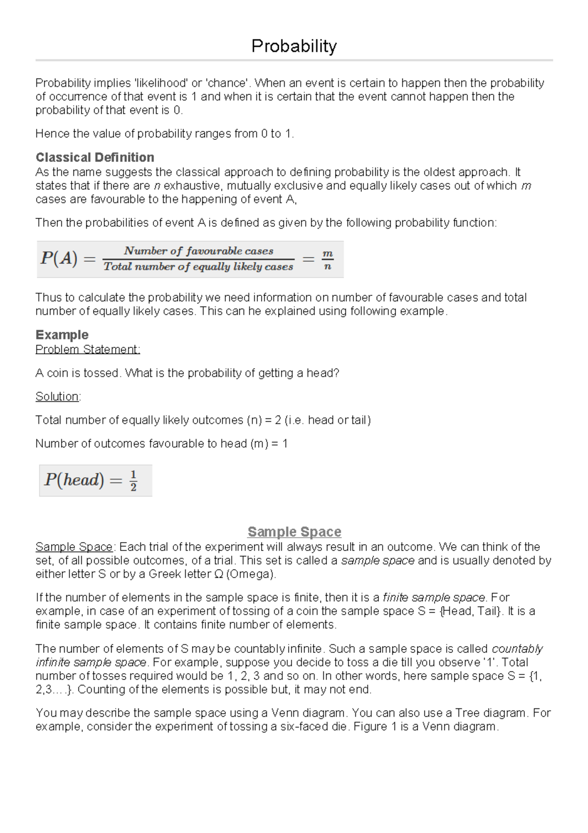 Ch 6 - probability - BCA statistics chapter wise notes - Probability ...