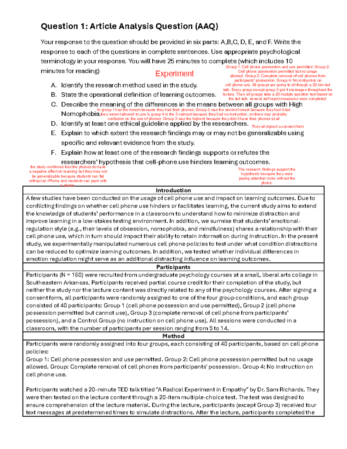 AAQ Unit 0 - I just need work for another class - Question 1: Article ...