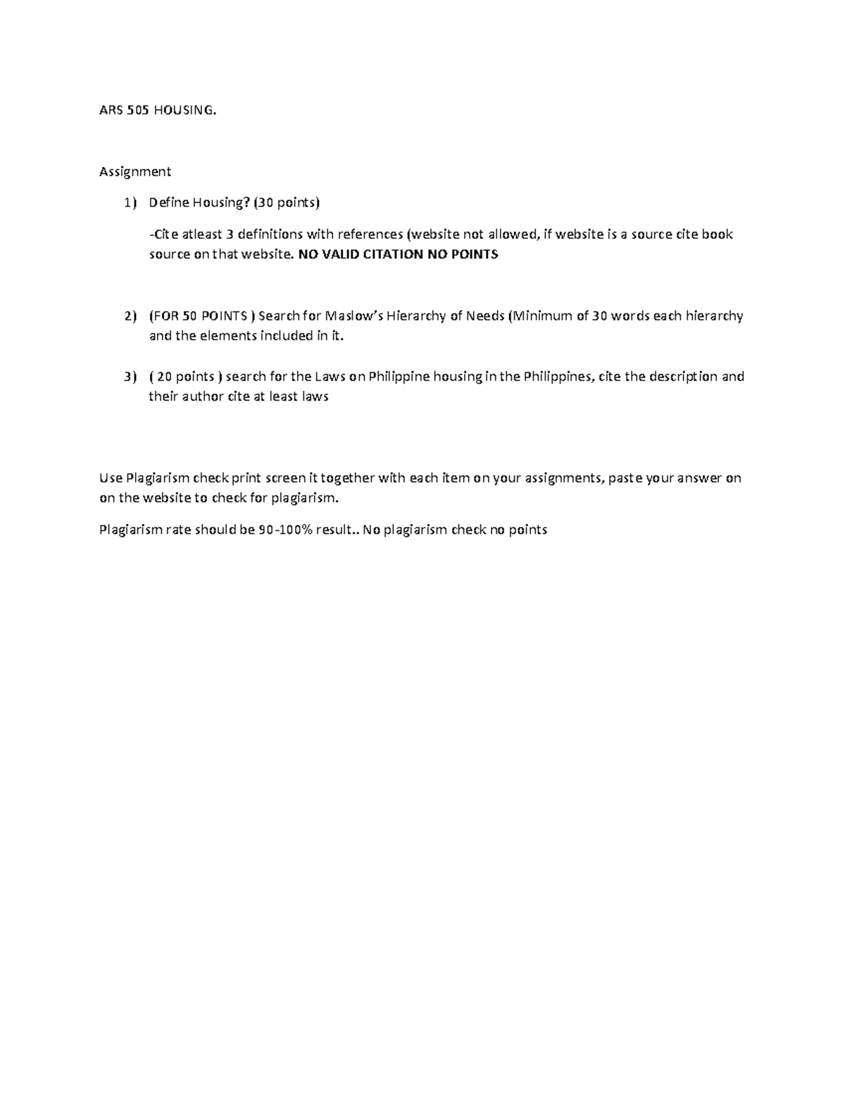 ARS-505- Housing- Assignment - ARS 505 HOUSING. Assignment Define ...