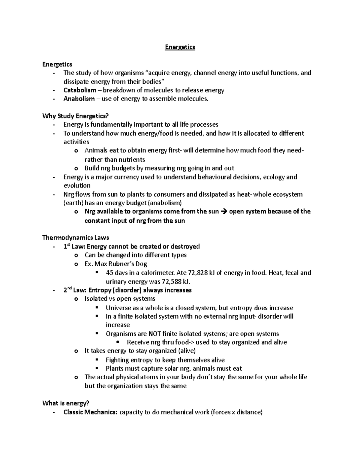 Energetics - Energetics Energetics The study of how organisms “acquire ...