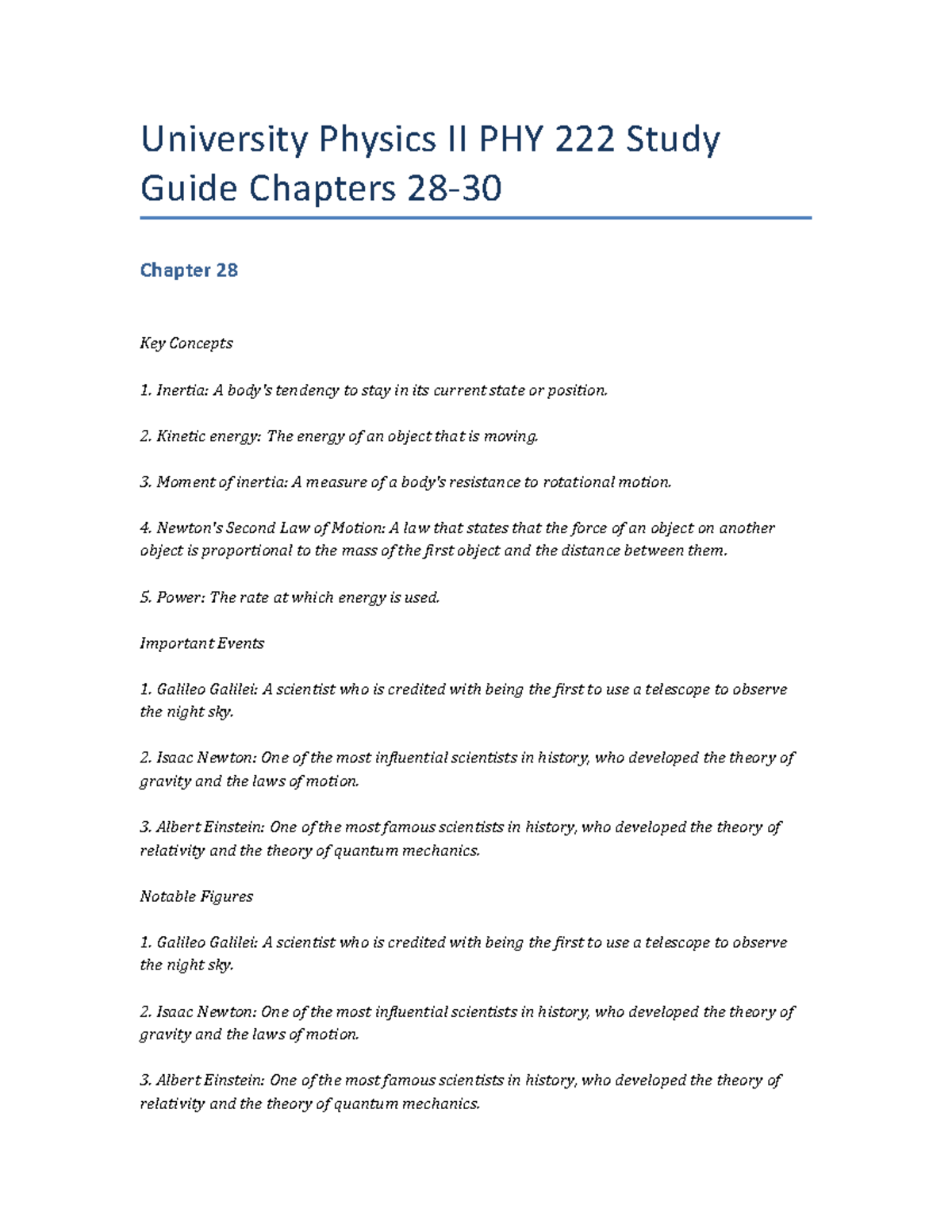 University Physics II PHY 222 Study Guide Chapters 28-30 - University ...