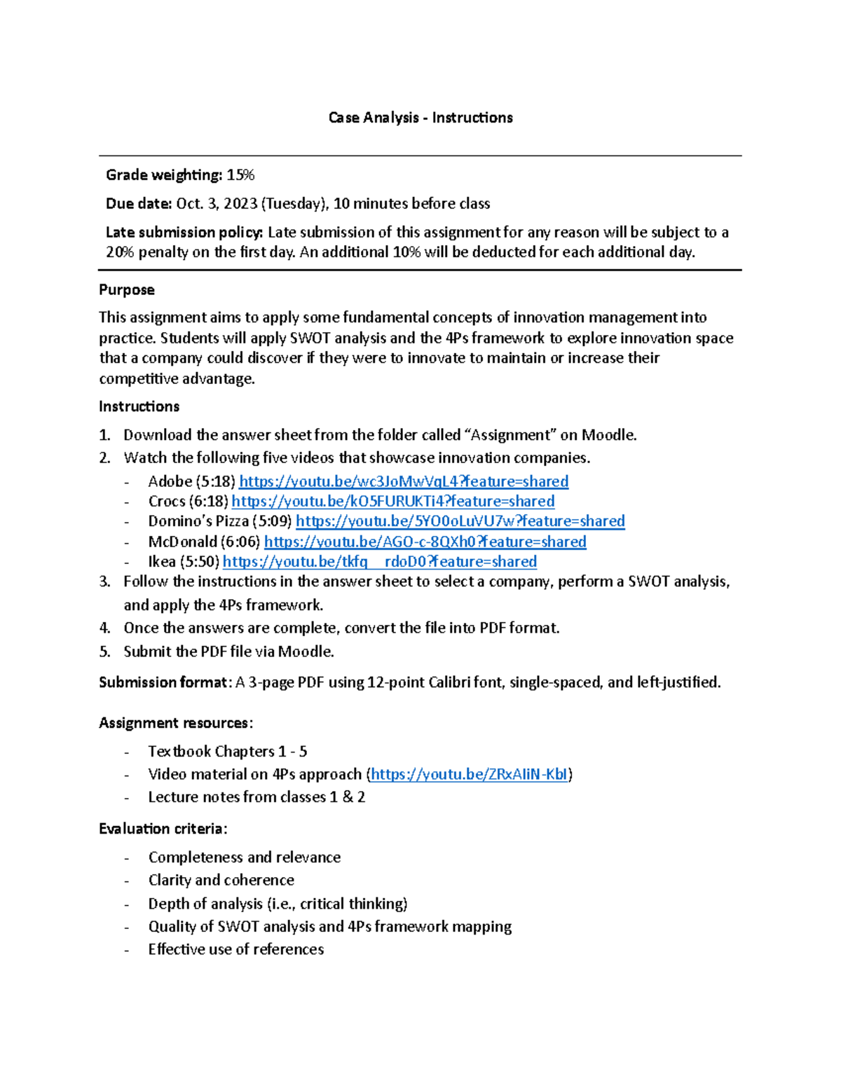 01 Case Analysis Instructions - Case Analysis - Instruc1ons Grade ...