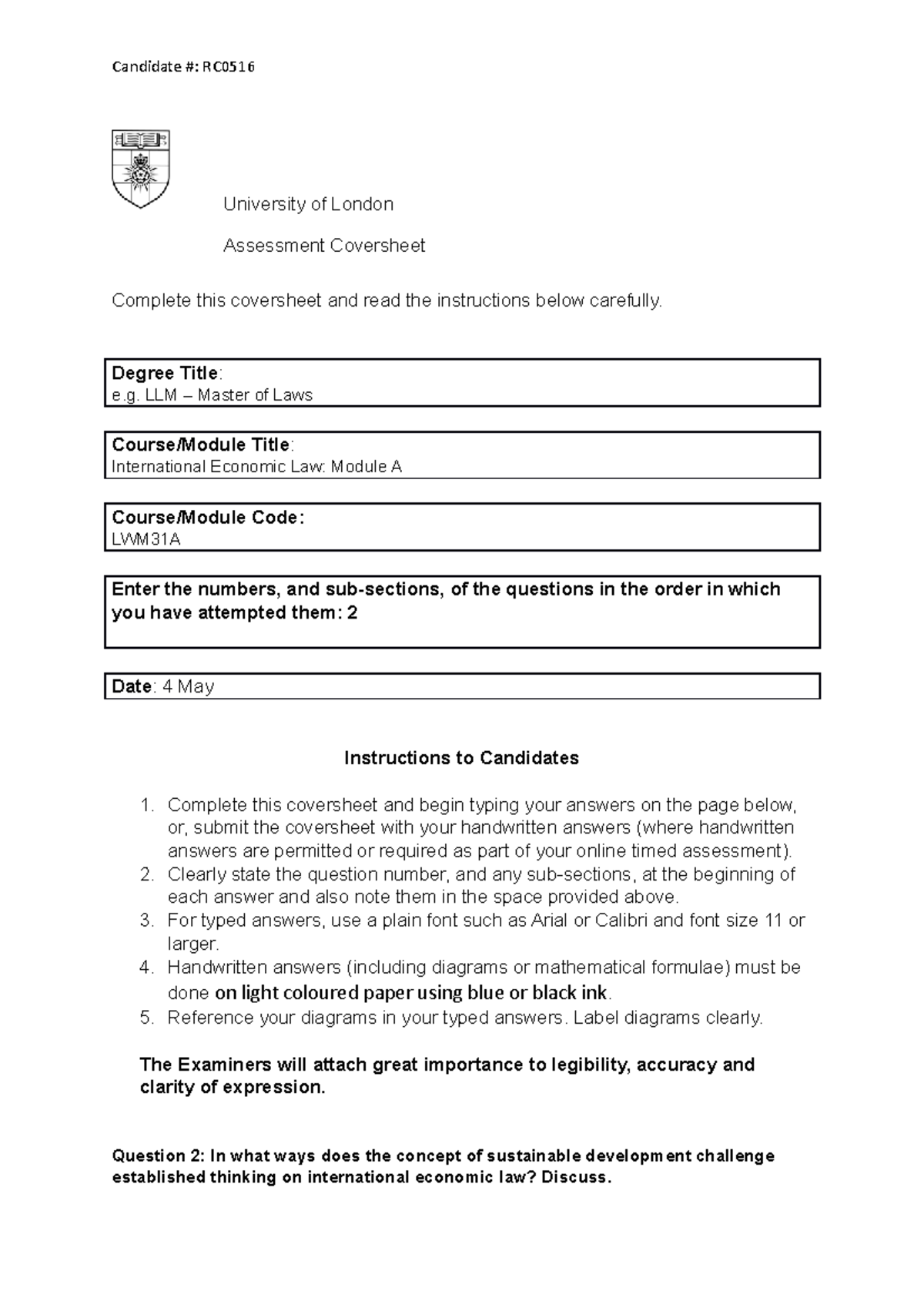 May 2021 - sample legal document - University of London Assessment ...