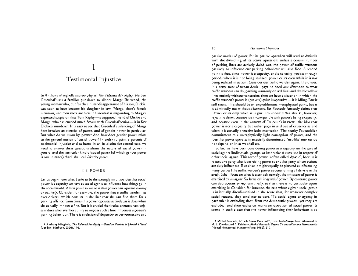 7 Fricker Testimonial Injustice - 1 Testimonial Injustice In Anthony ...