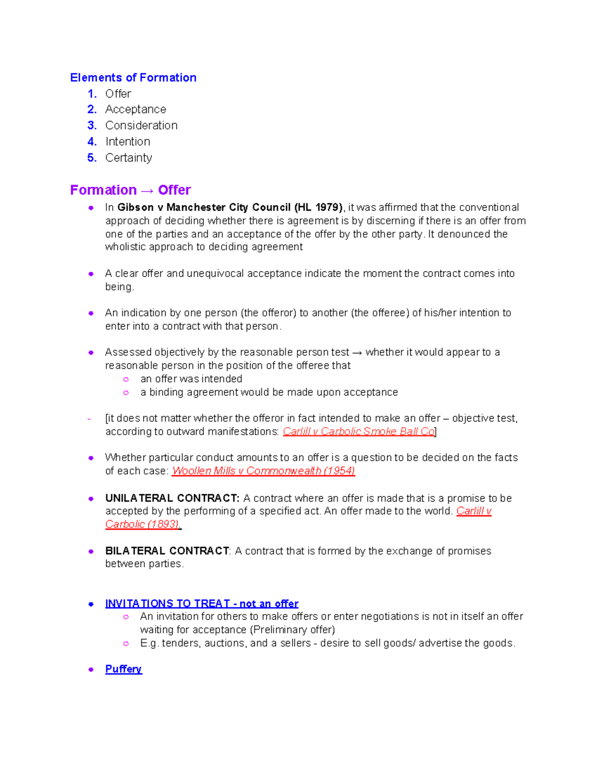 Contracts Revision - Contracts Revision - Formation - Elements of ...