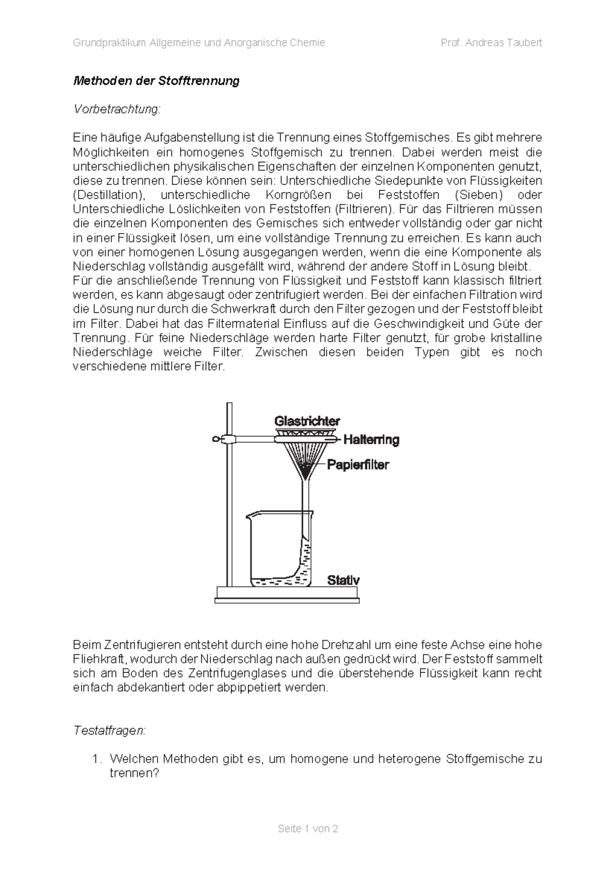 Trennoperationen - 1. Versuch AC Praktikum - Grundpraktikum Allgemeine ...
