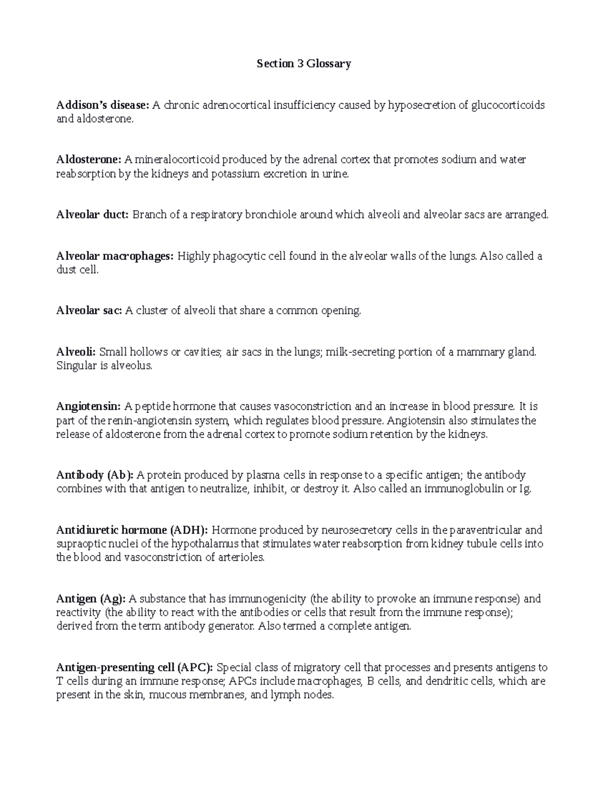 Section 3 Glossary - Section 3 Glossary Addison’s disease: A chronic ...