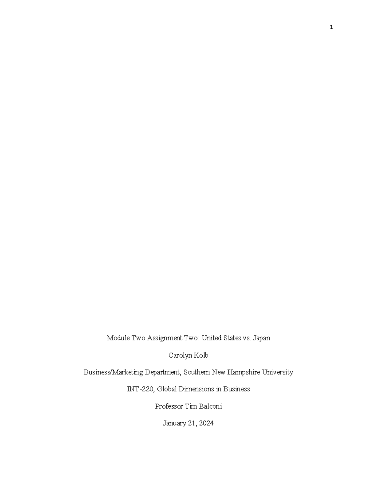 Kolb, Carolyn INT220 Module Two Assignment USA vs. Japan - Module Two ...