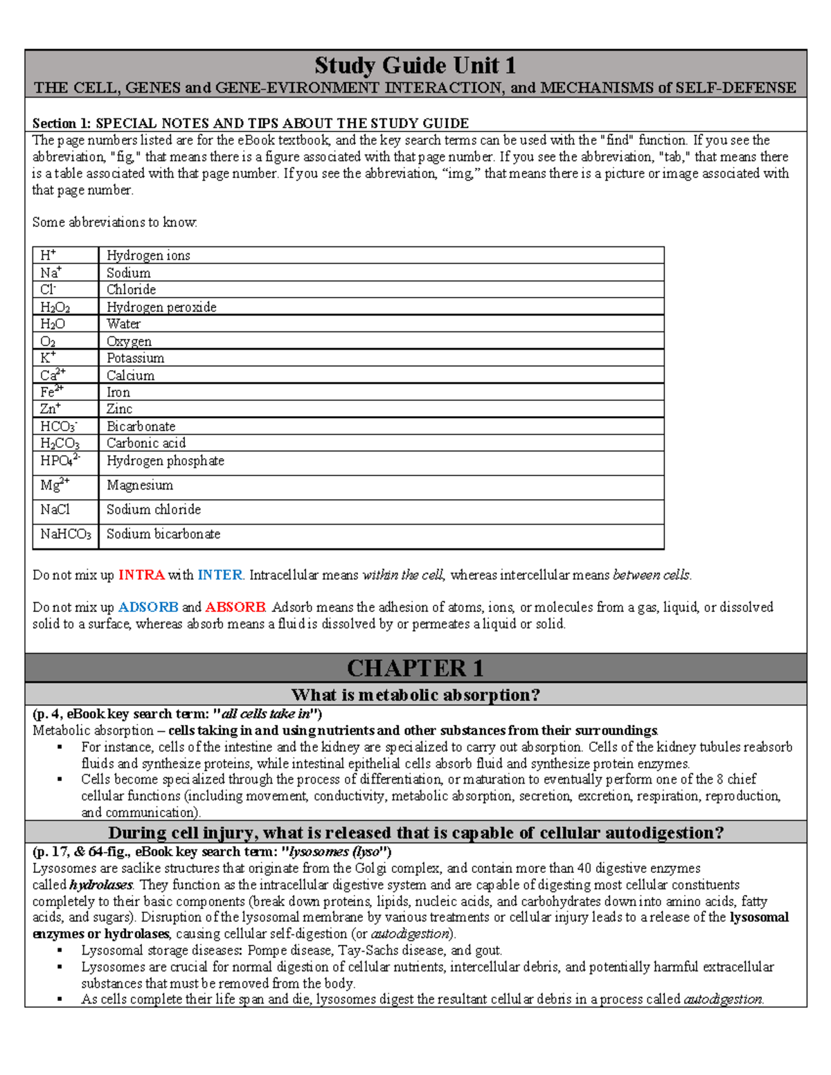 SG Unit1 - PATHO - Study Guide Unit 1 THE CELL, GENES and GENE ...
