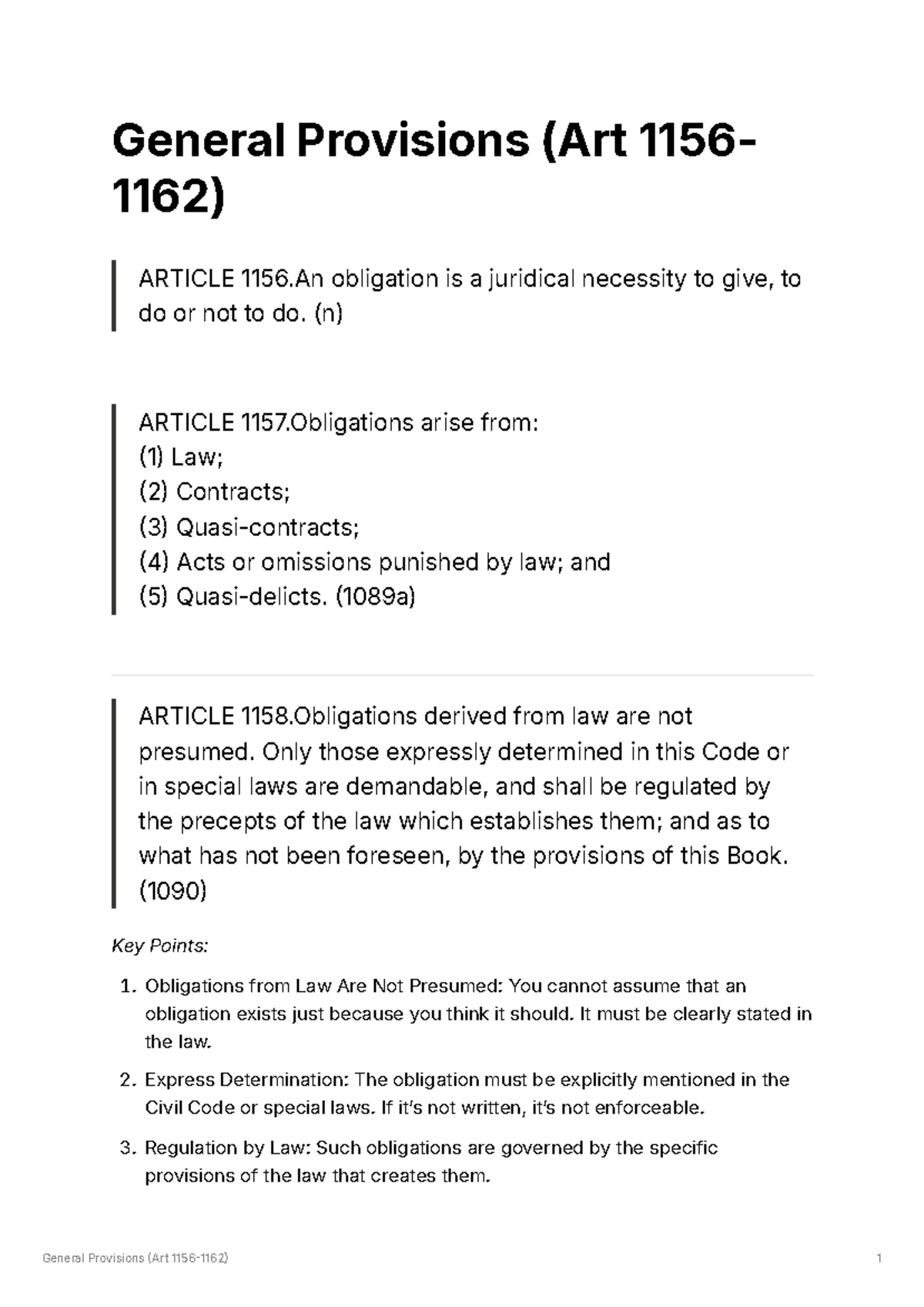 General Provisions (Art 1156-1162) - General Provisions (Art 1156- 1162 ...