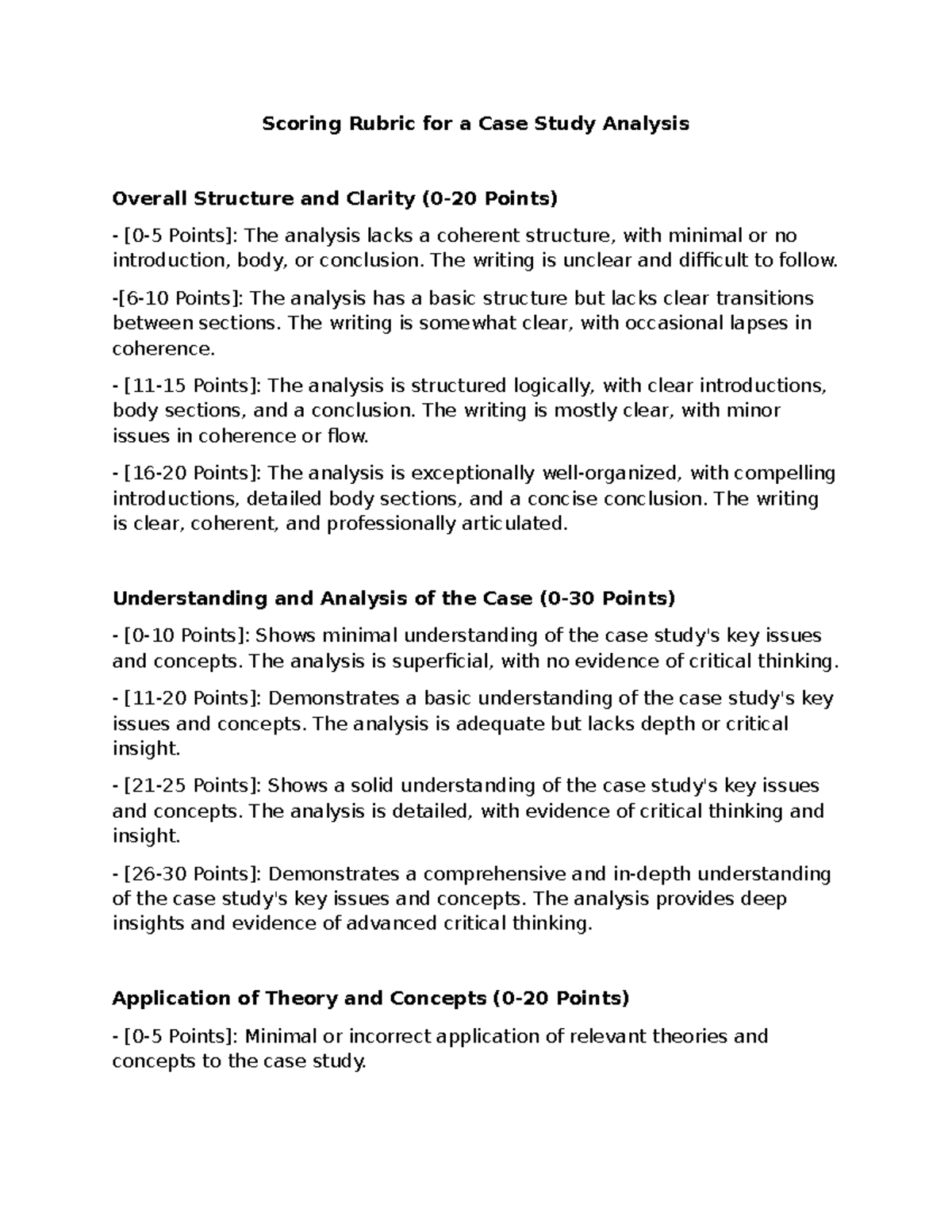Scoring-Rubric-for-a-Case-Study-Analysis - Scoring Rubric for a Case Study Analysis Overall ...