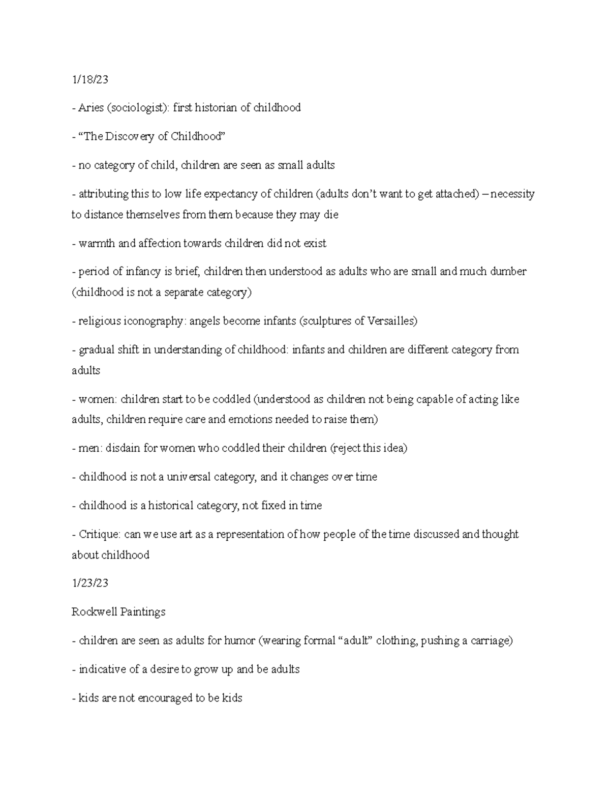 Lecture Notes - 1/18/ Aries (sociologist): first historian of childhood ...