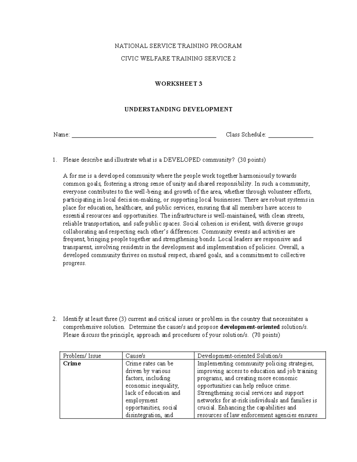 Worksheet 3 NSTP 2 - NATIONAL SERVICE TRAINING PROGRAM CIVIC WELFARE ...