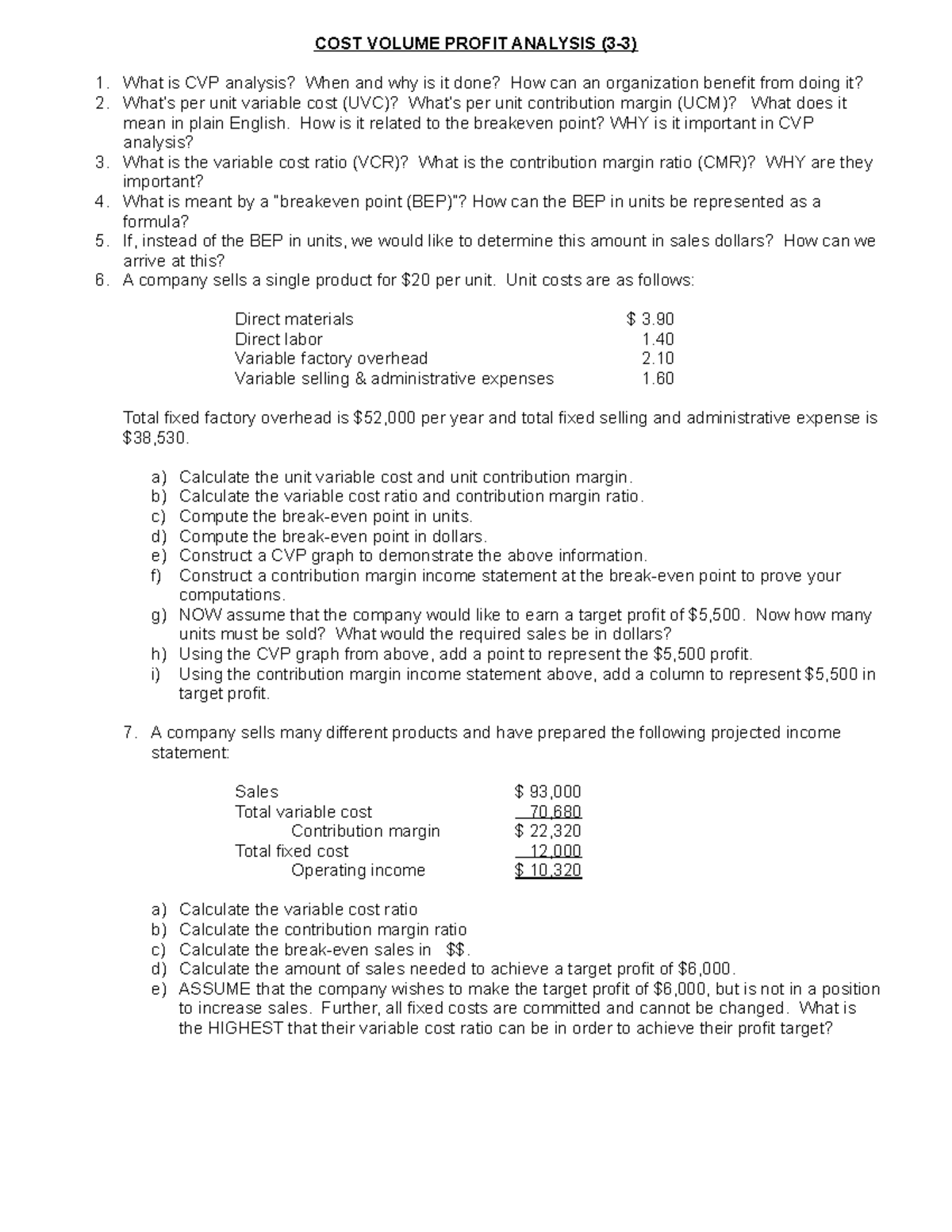 3 03 COST Volume Profit Analysis COST VOLUME PROFIT ANALYSIS 3 3