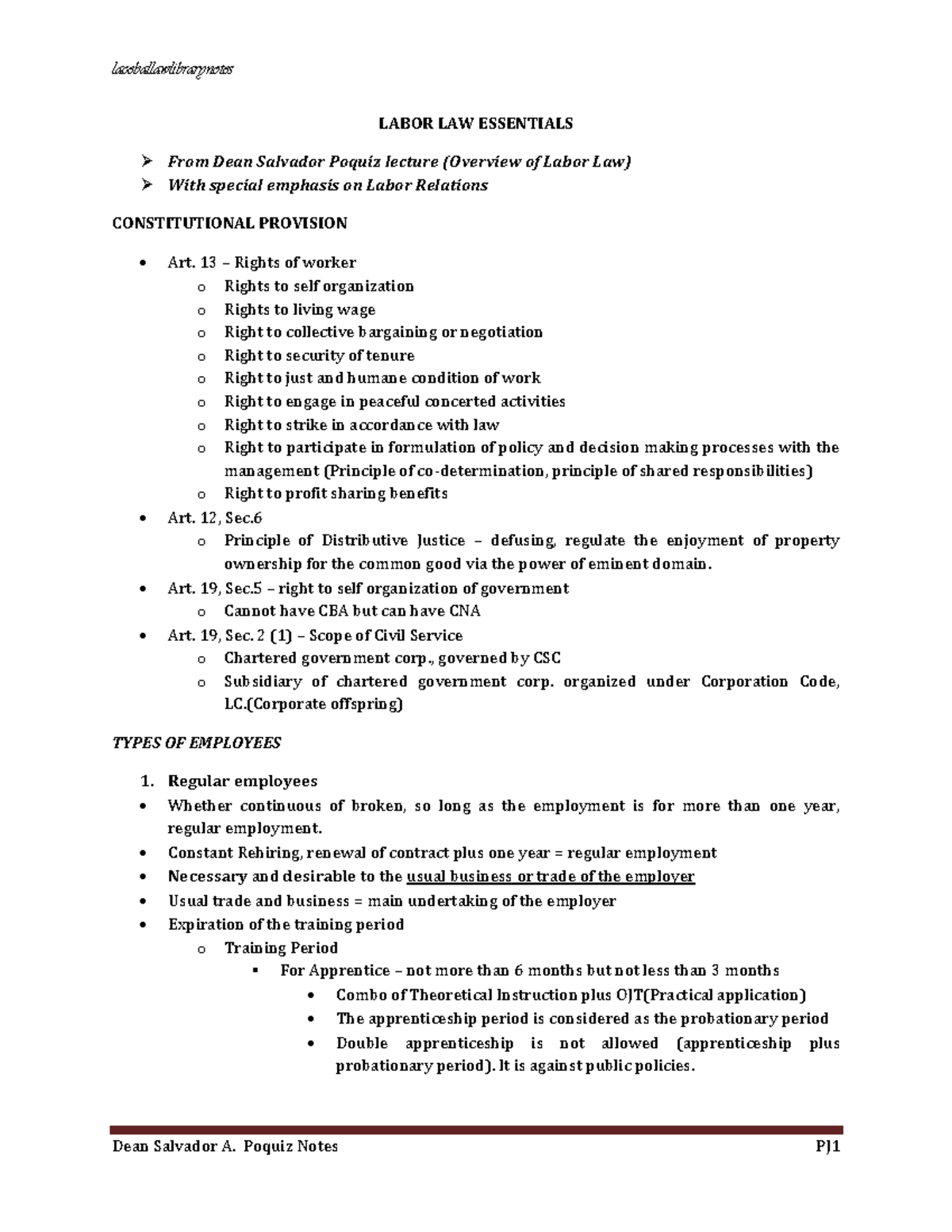 Kupdf - Labor Law Notes - LABOR LAW ESSENTIALS From Dean Salvador ...
