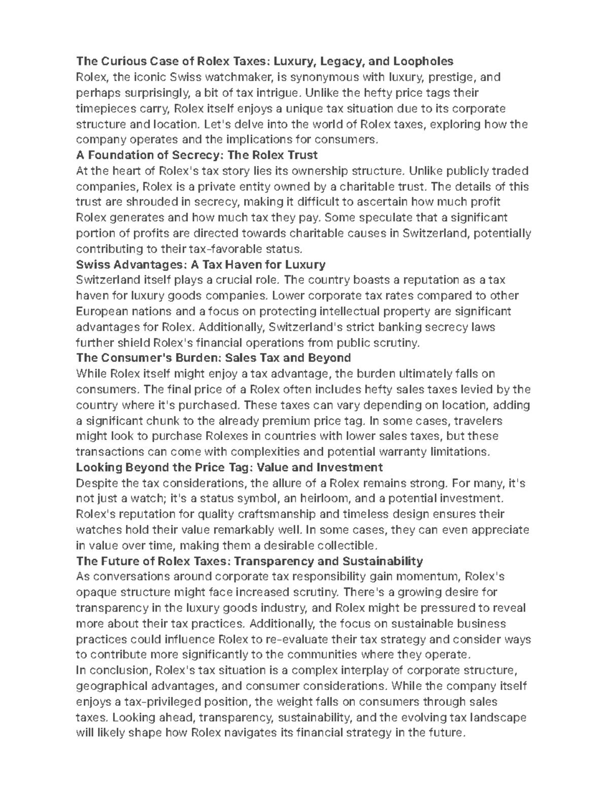 The Curious Case of Rolex Taxes: Luxury, Legacy, and Loopholes - Unlike ...