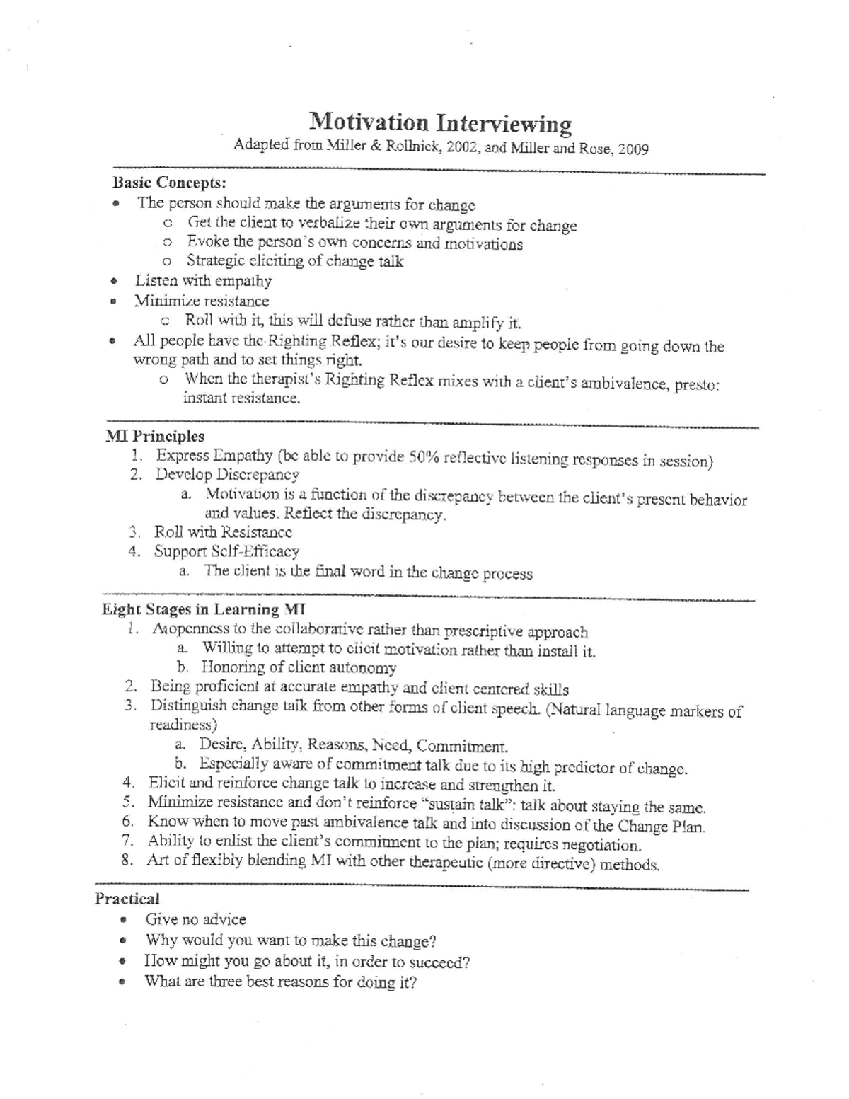 Mi cliff notes - Rolling with Resistance in Introduction to Counselling ...