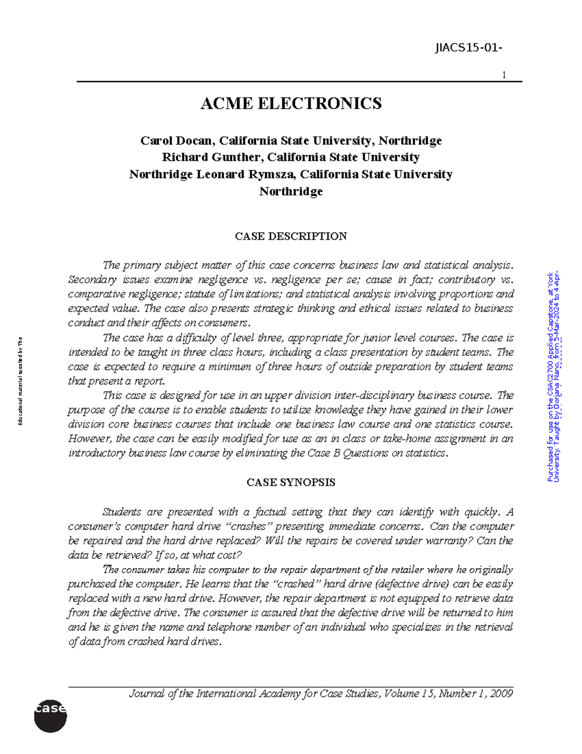 Acm - gvvui - 09 1 case ACME ELECTRONICS Carol Docan, California State ...