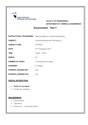 CET150S - CPUT - Chemical Engineering Technology 1 - Studocu