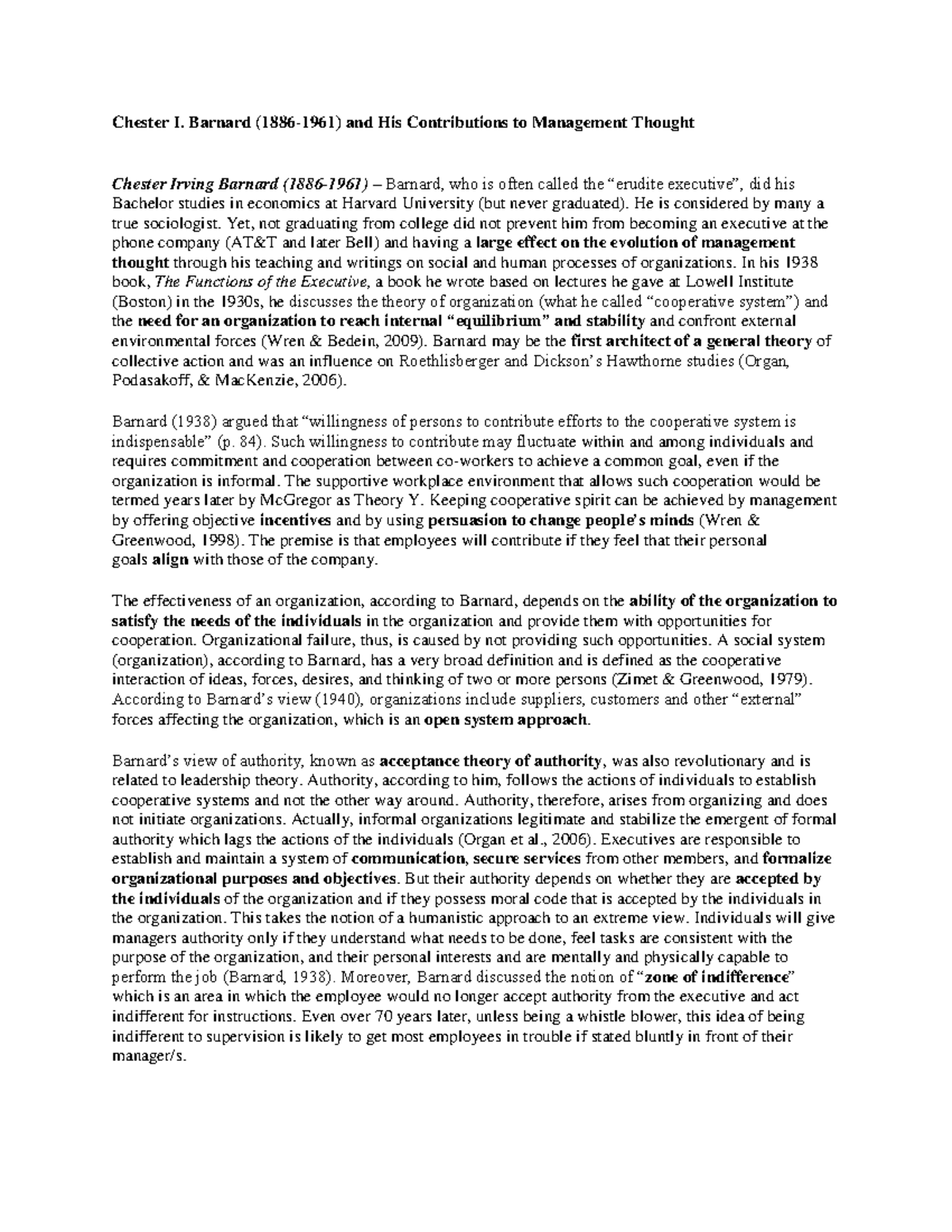 (4th class)-Chester I. Barnard - Chester I. Barnard (1886-1961) and His ...