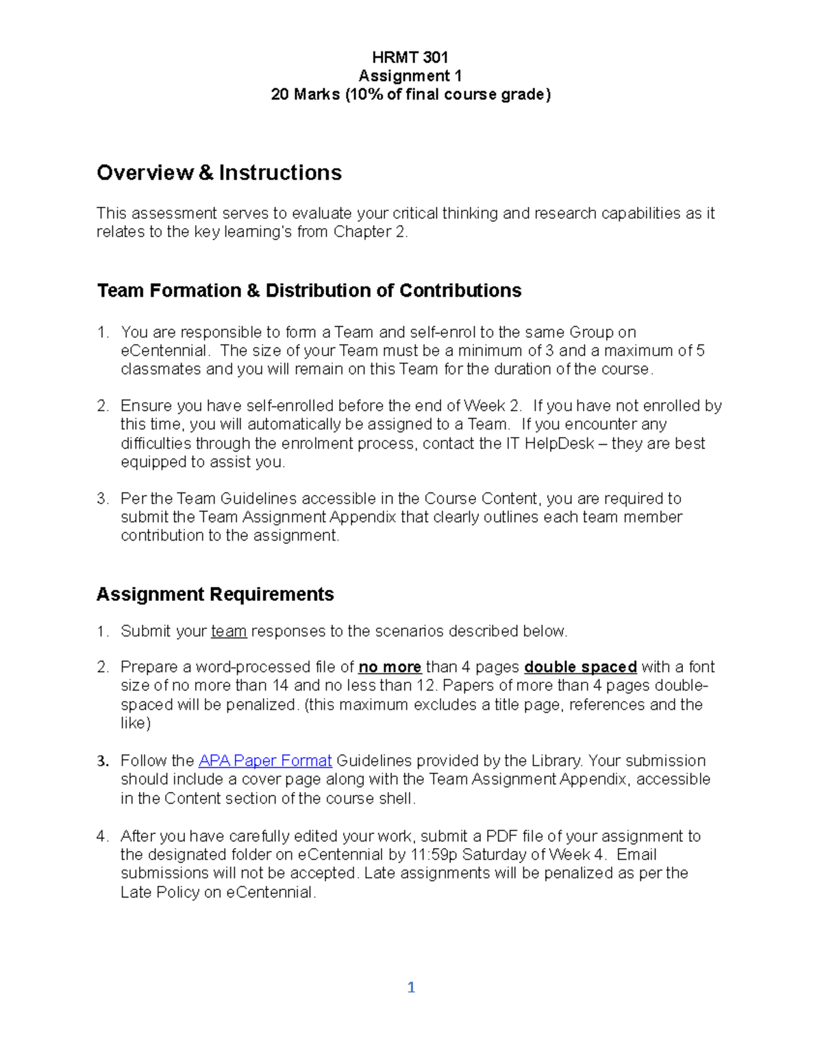 HRMT 301 - Assignment 1 - HRMT 301 Assignment 1 20 Marks (10% of final ...