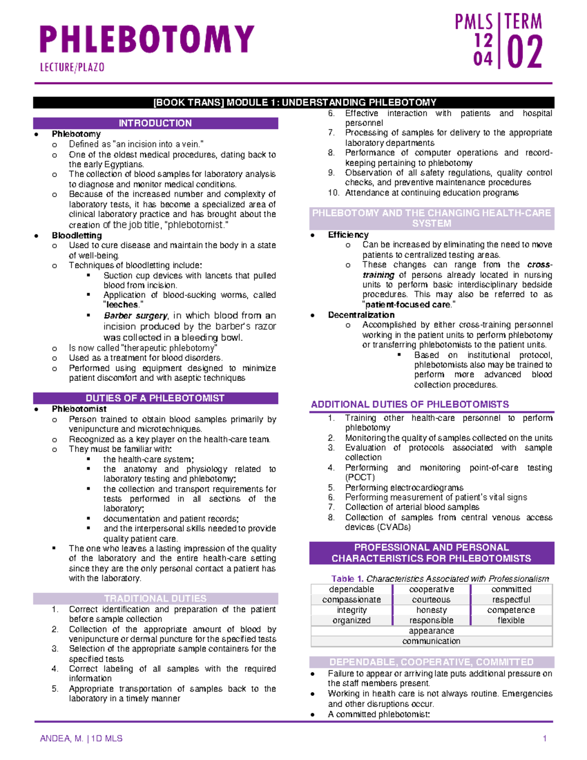 [book trans] Module 1 Understanding Phlebotomy - [BOOK TRANS] MODULE 1 ...