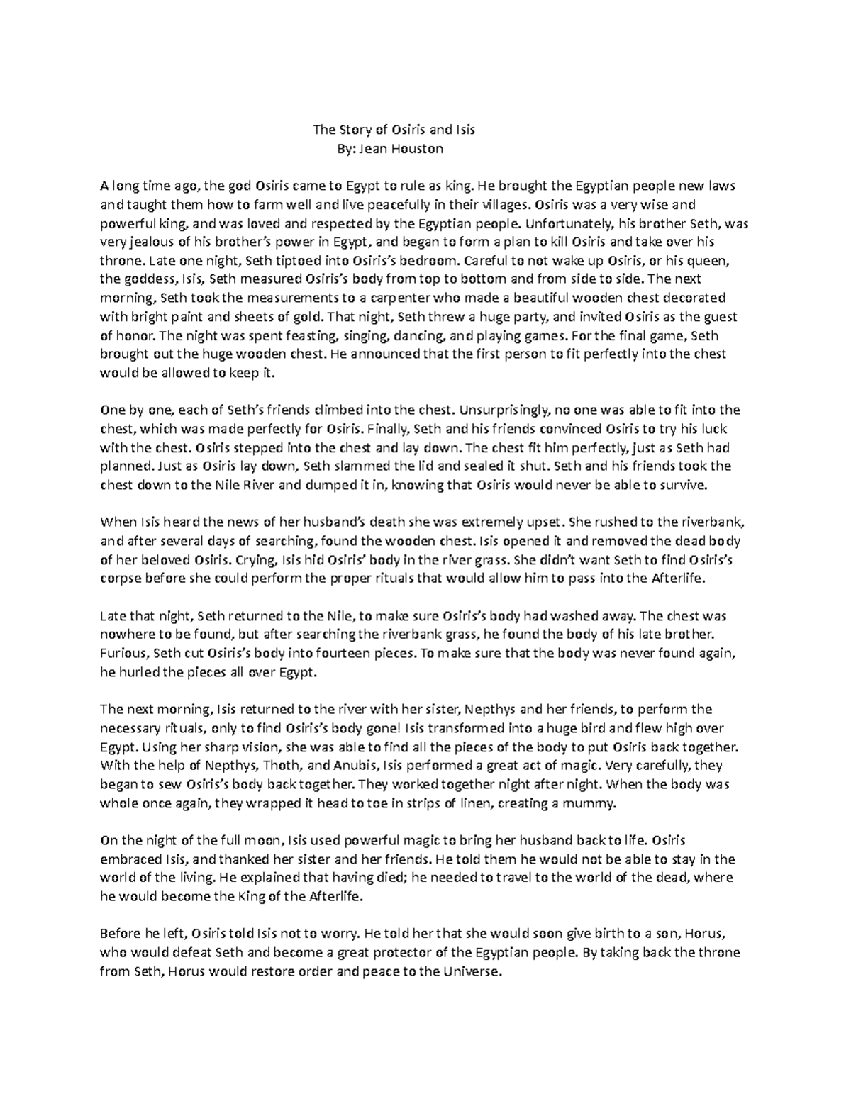 Critique Paper IN Filipino Draft - The Story of Osiris and Isis By ...