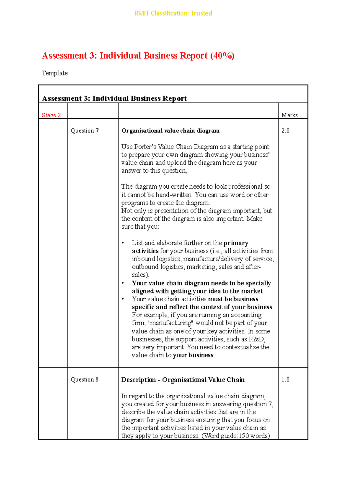 AOS SIM Assessment 3 Stage 2 2022 S2 - Assessment 3: Individual Business Report (40%) Template ...