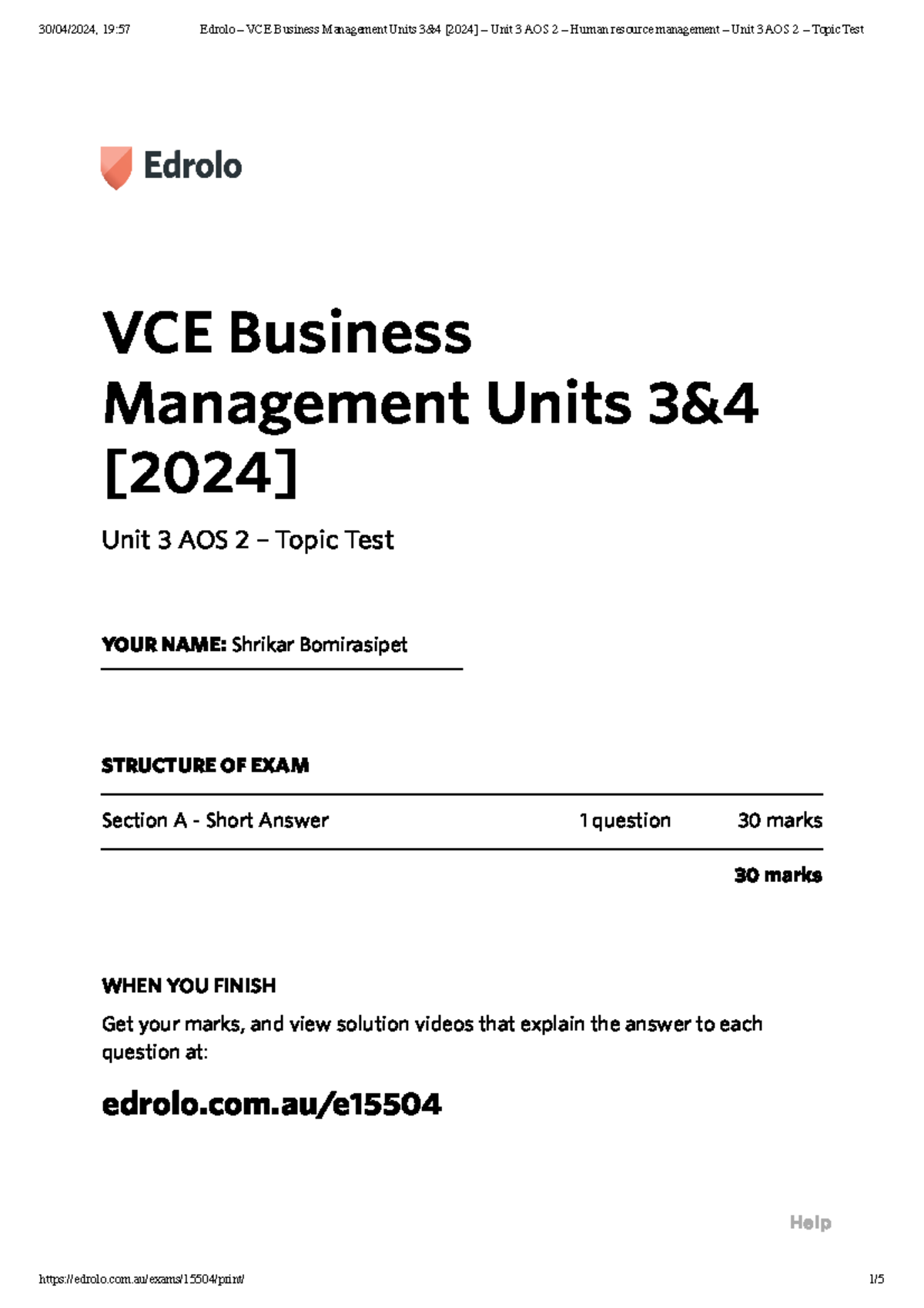 Edrolo – VCE Business Management Units 3&4 [2024] – Unit 3 AOS 2 ...