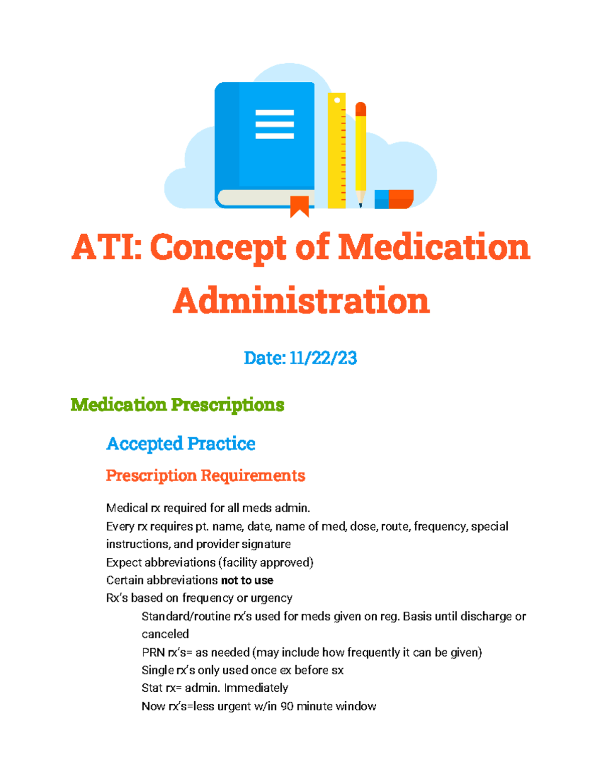 ATI Concept of Medication Administration Notes - ATI: Concept of ...