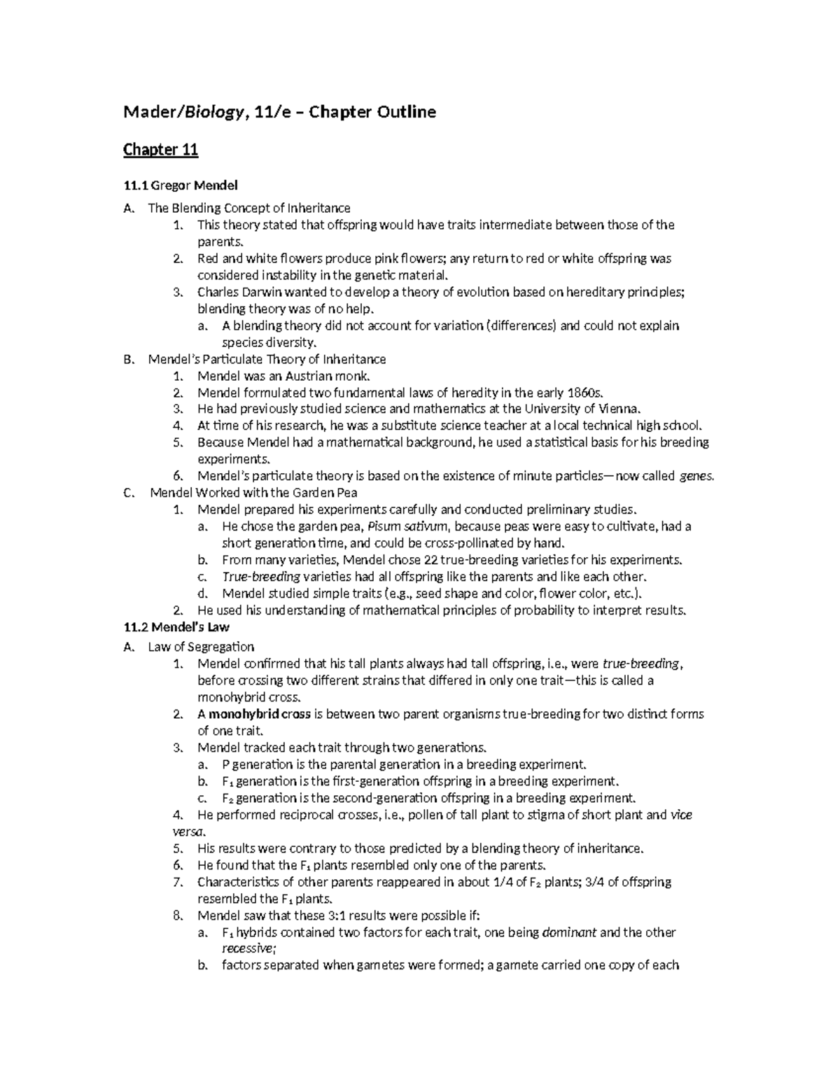Ch11 - Study Guide - Mader/Biology, 11/e – Chapter Outline Chapter 11 ...