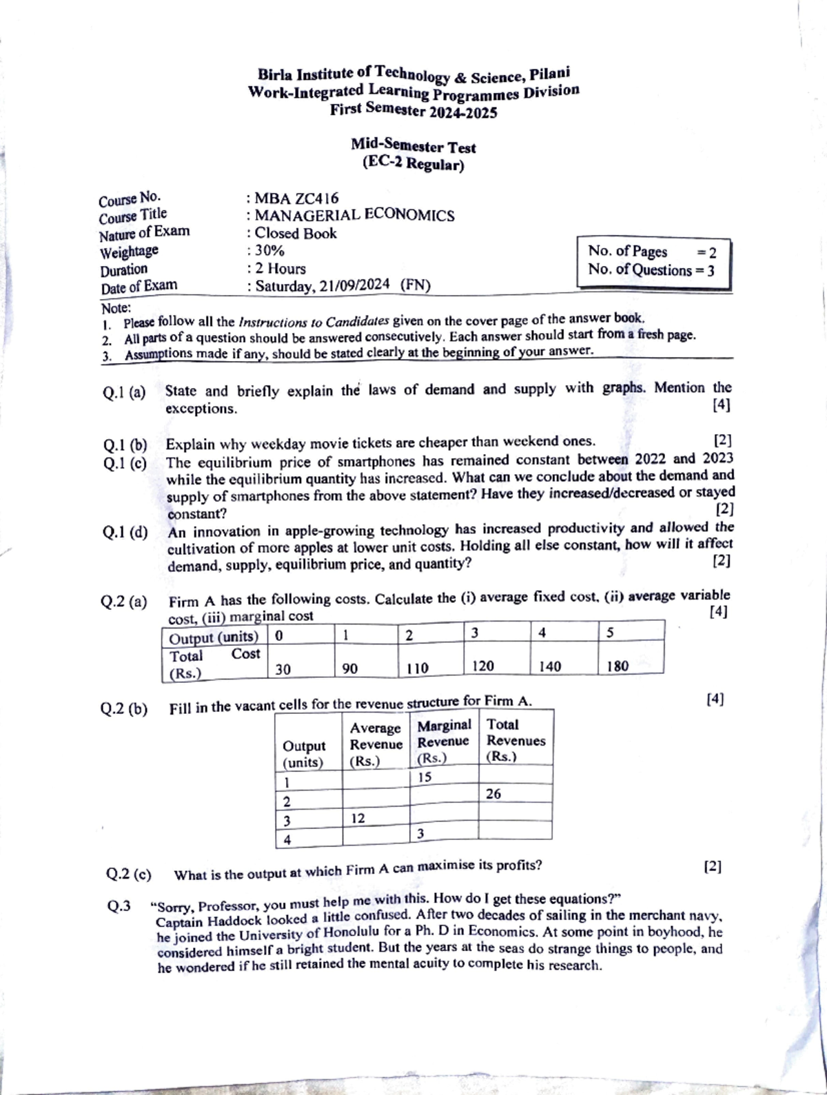 ME EC2 21 Sep 2024 - ME MIDSEM QUESTIONS - f Birla ...